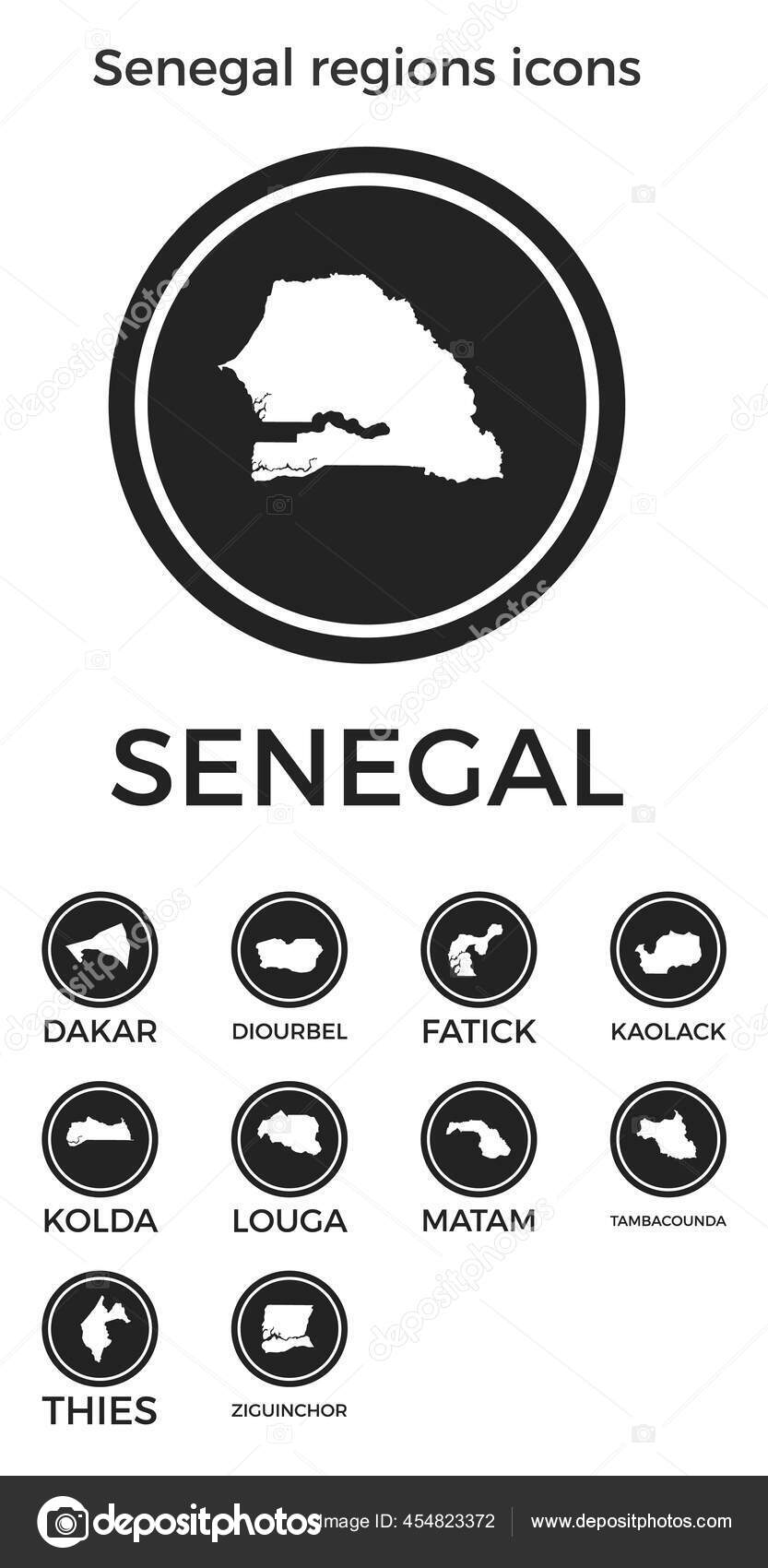 Senegal Regions Icons Black Logos Country Regions Maps Titles Vector ...