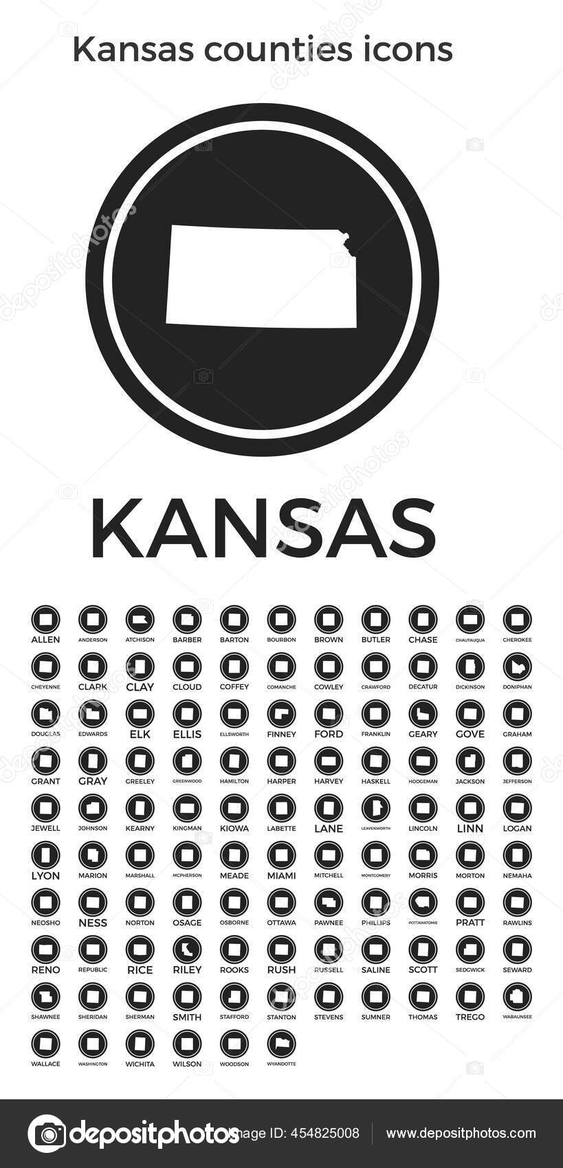 Kansas Counties Icons Black Logos State Counties Maps Titles Vector ...