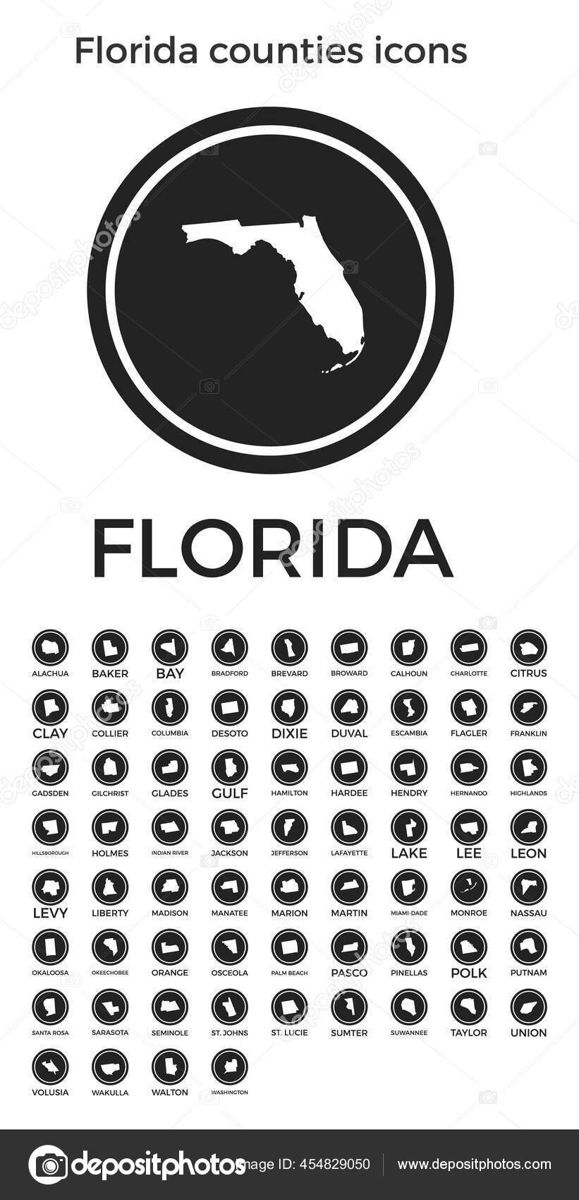 Florida Counties Icons Black Logos State Counties Maps Titles Vector ...
