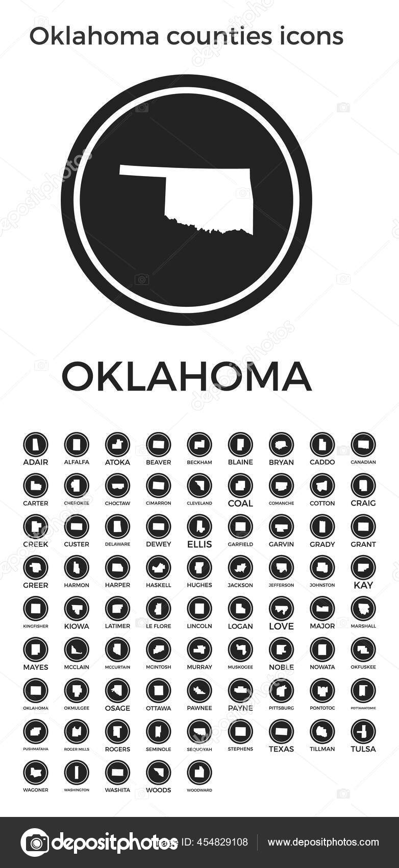 Oklahoma Counties Icons Black Logos State Counties Maps Titles Vector ...