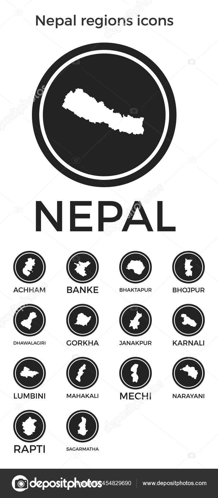 Nepal Regions Icons Black Logos Country Regions Maps Titles Vector 图库矢量 ...