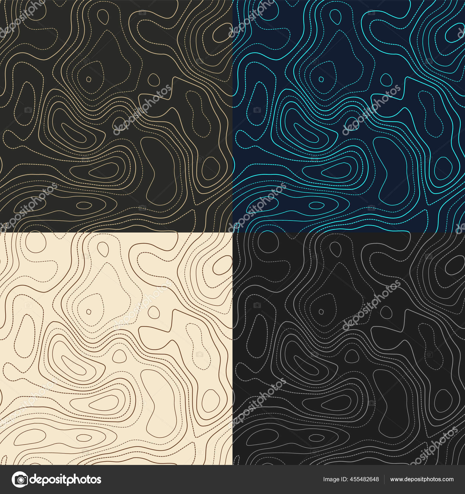 Topography patterns Seamless elevation map tiles Authentic isoline ...