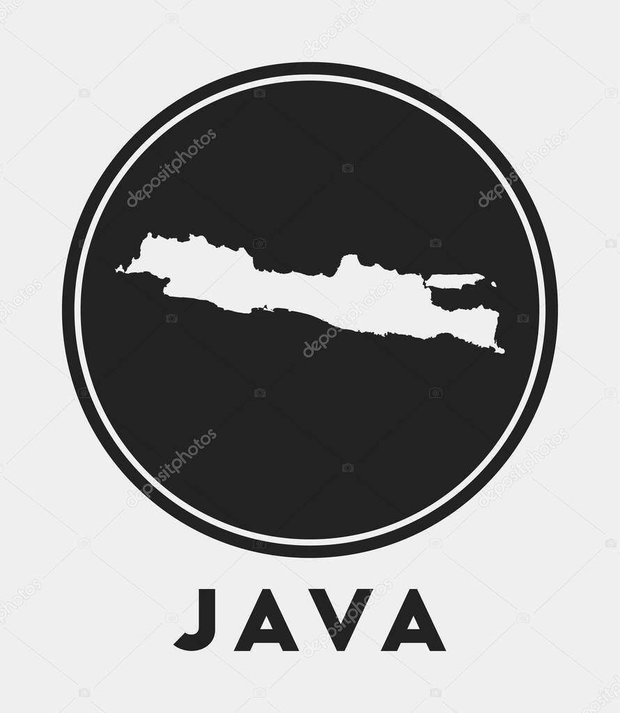 Java icon. Round logo with island map and title. Stylish Java badge ...