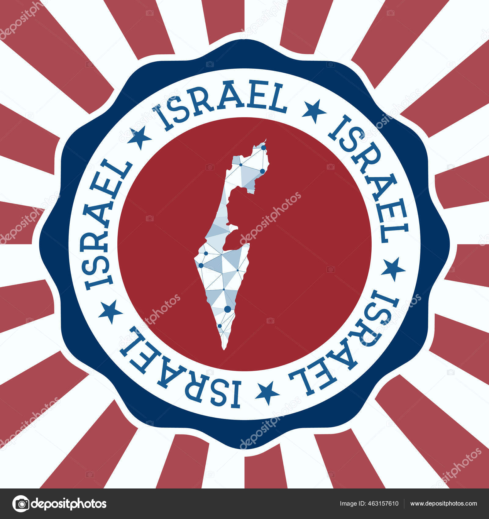Israel Badge Round logo of country with triangular mesh map and radial ...