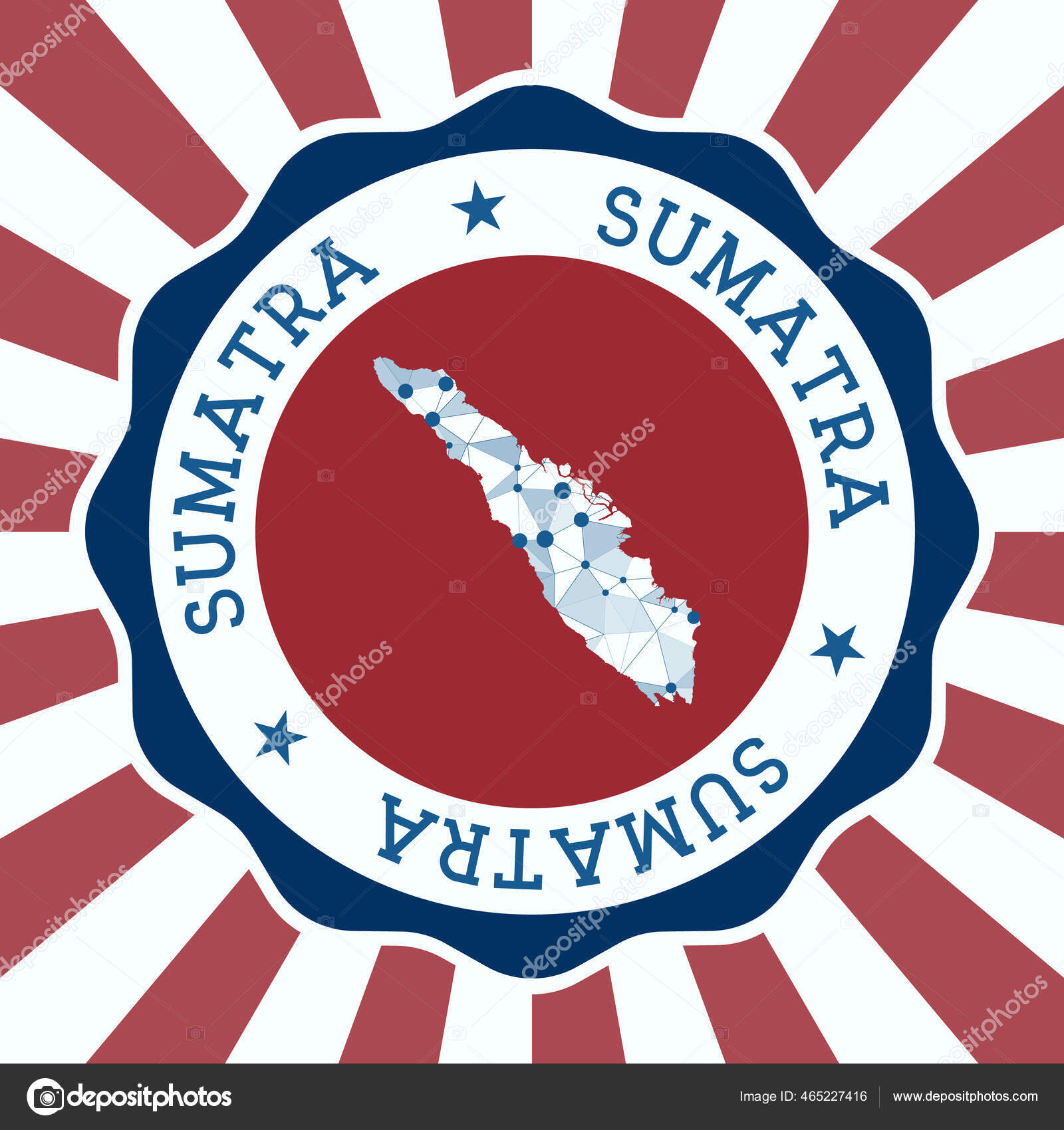Sumatra Badge Round logo of island with triangular mesh map and radial ...