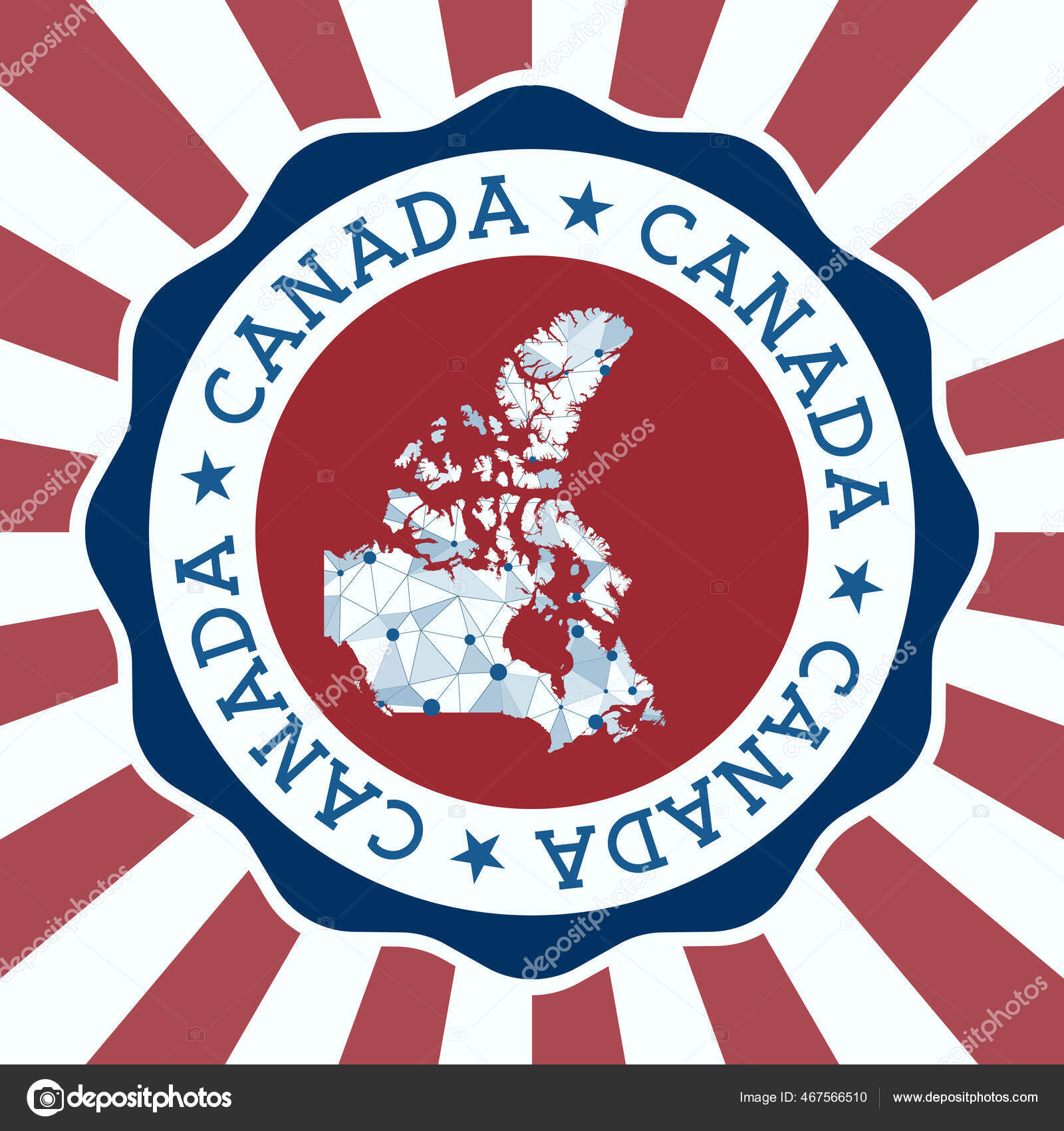 Canada Badge Round logo of country with triangular mesh map and radial ...