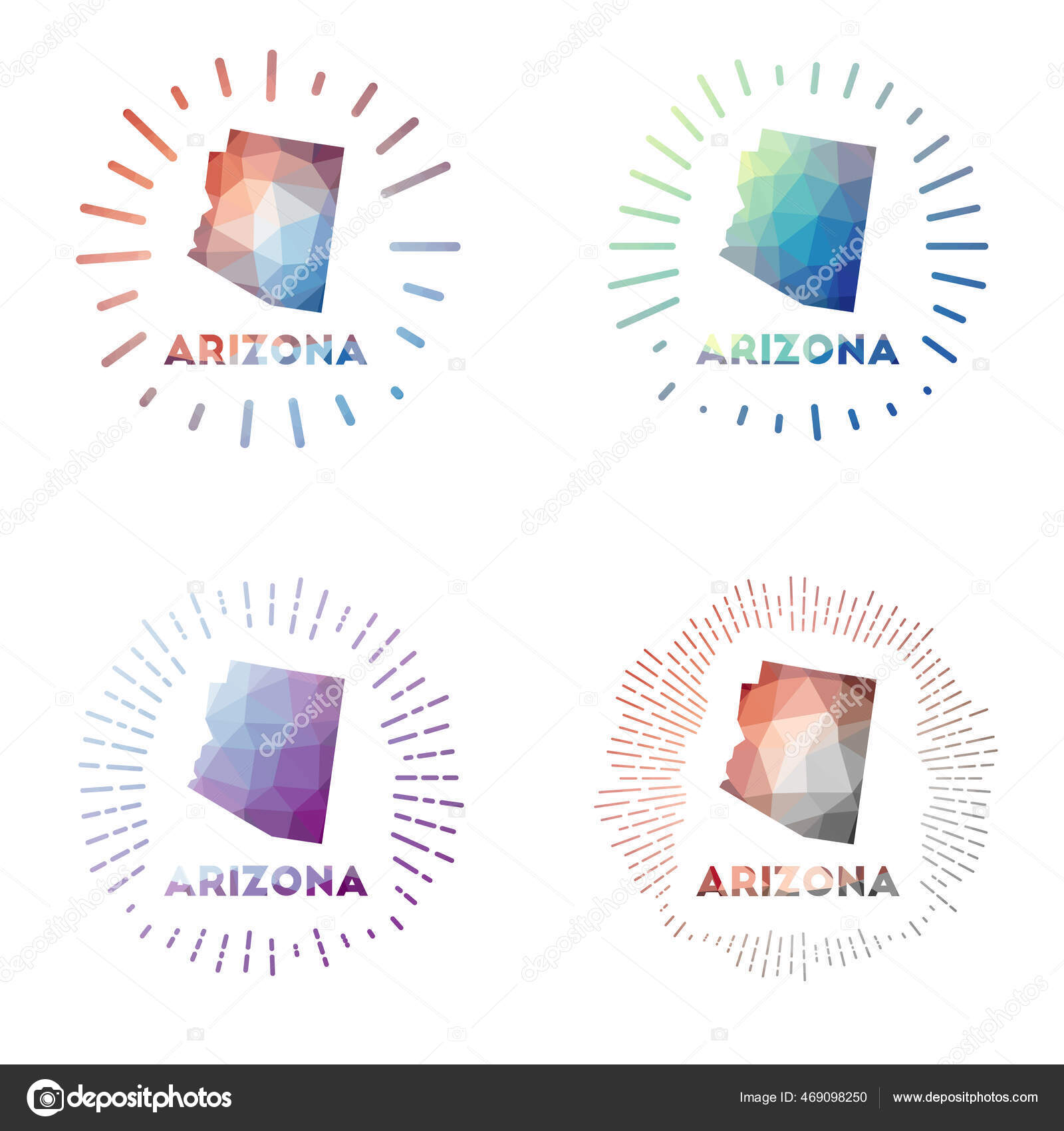 Arizona low poly sunburst set Logo of us state in geometric polygonal ...
