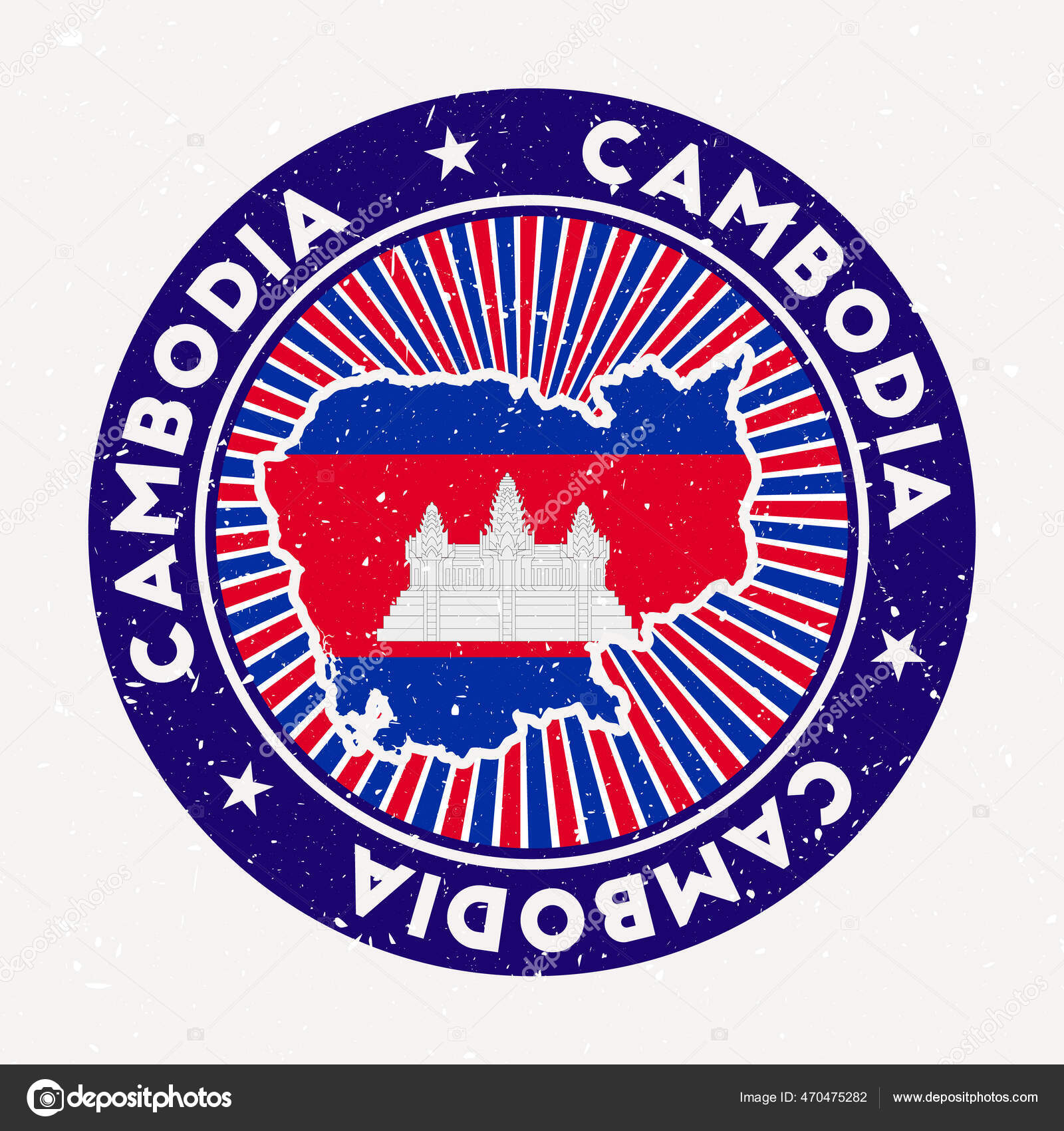 Cambodia round stamp Logo of country with flag Vintage badge with ...