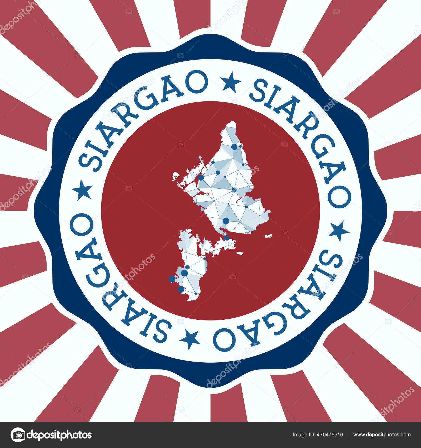 Siargao Badge Round logo of island with triangular mesh map and radial ...