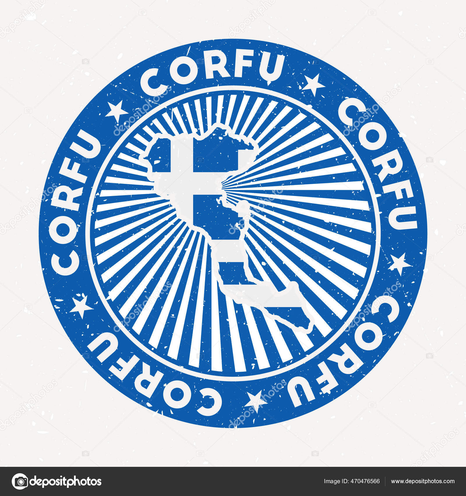 Corfu round stamp Logo of island with flag Vintage badge with circular ...
