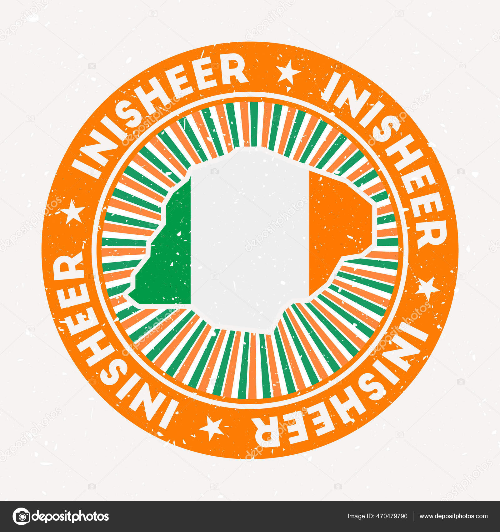 Inisheer round stamp Logo of island with flag Vintage badge with ...