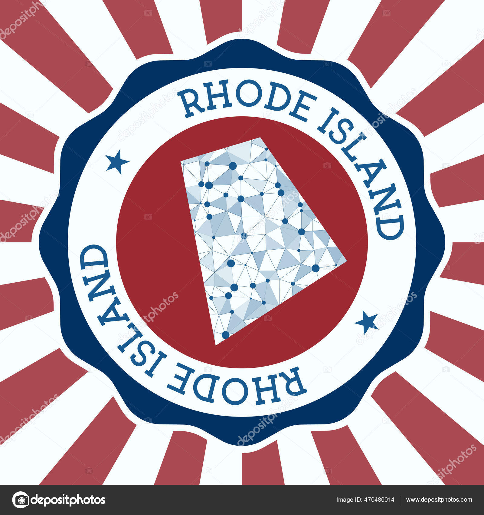 Rhode Island Badge Round logo of us state with triangular mesh map and ...