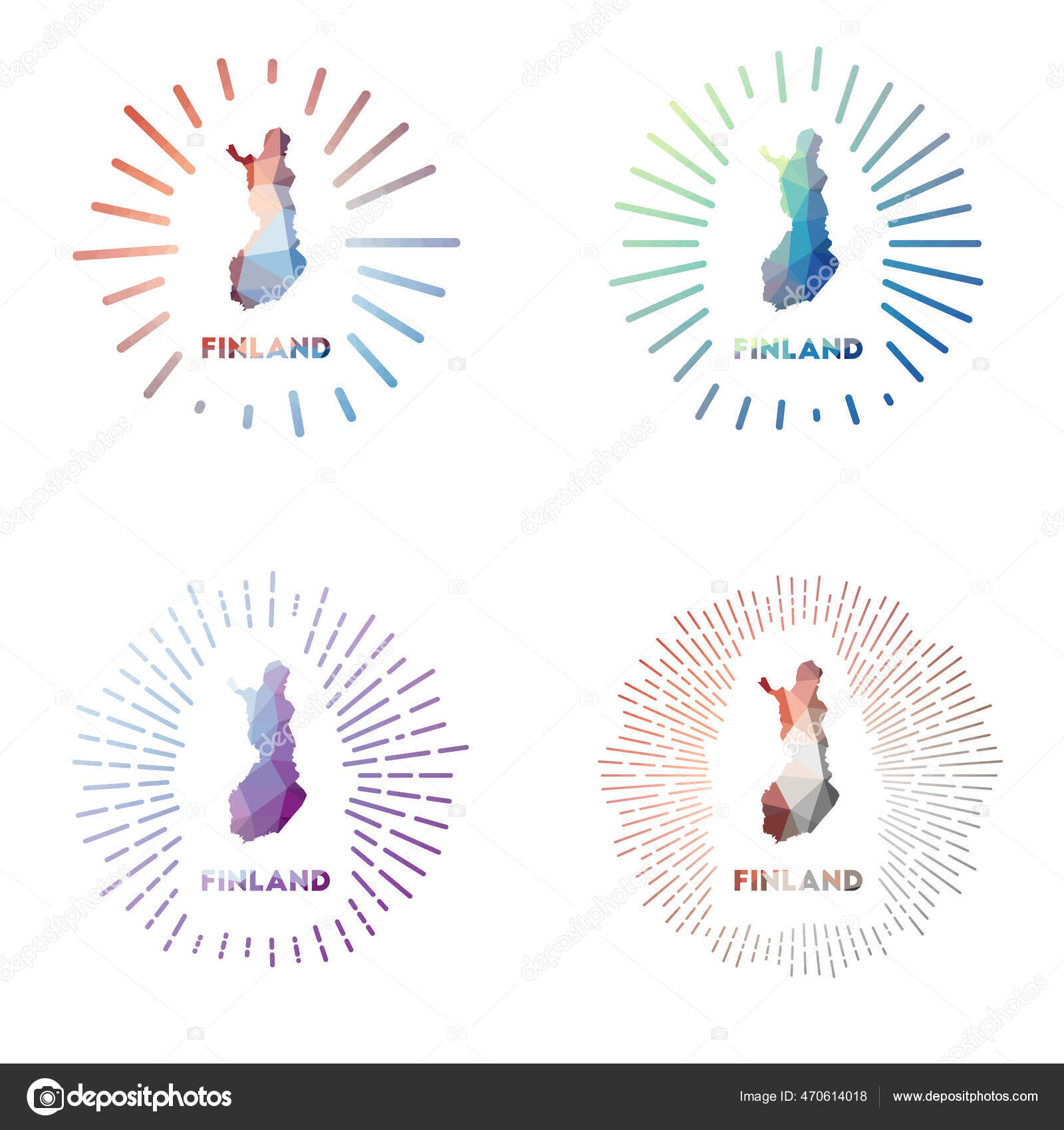 Finland low poly sunburst set Logo of country in geometric polygonal ...