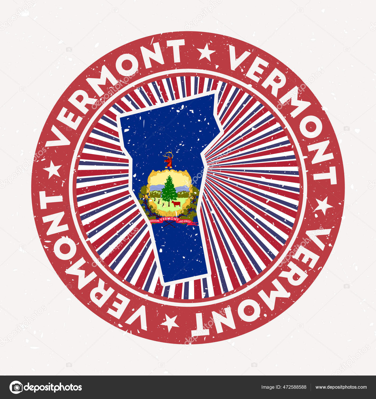 Vermont round stamp Logo of us state with state flag Vintage badge with ...