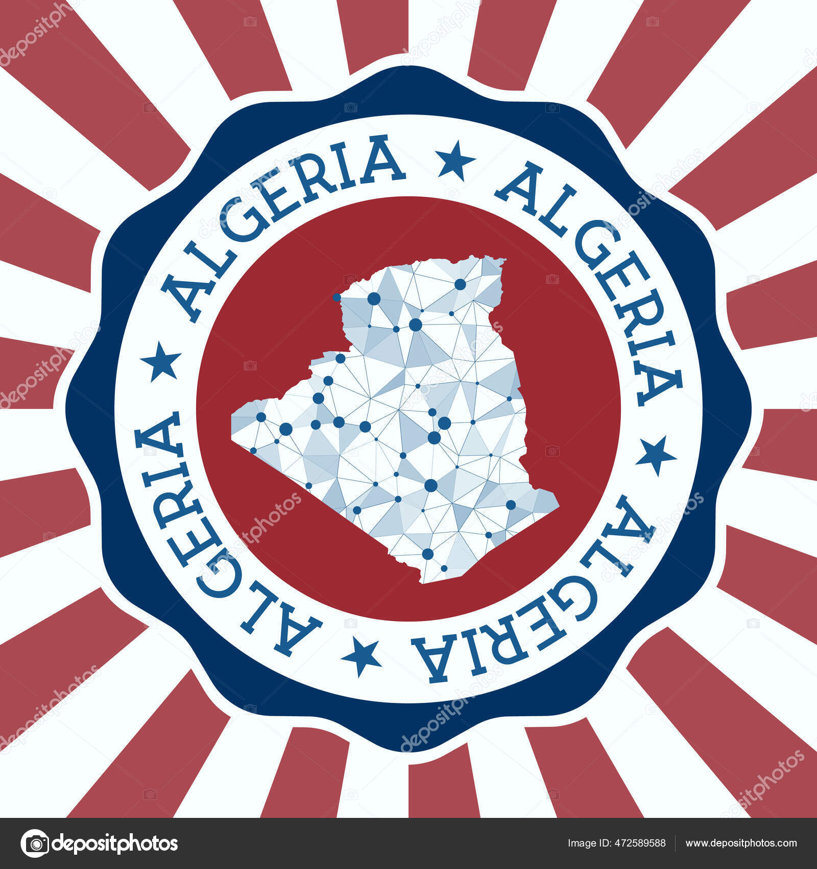 Algeria Badge Round logo of country with triangular mesh map and radial ...