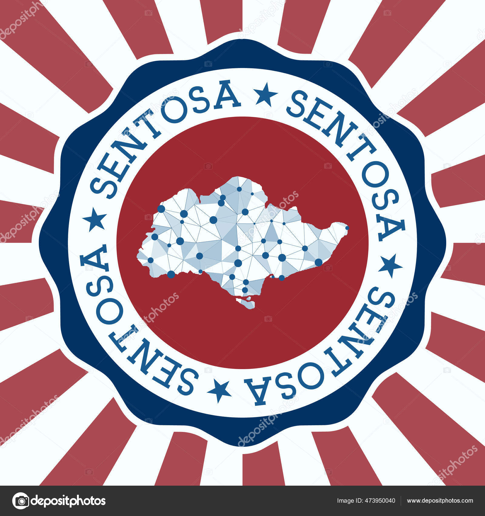 Sentosa Badge Rundes Logo der Insel mit dreieckiger Maschenkarte und ...