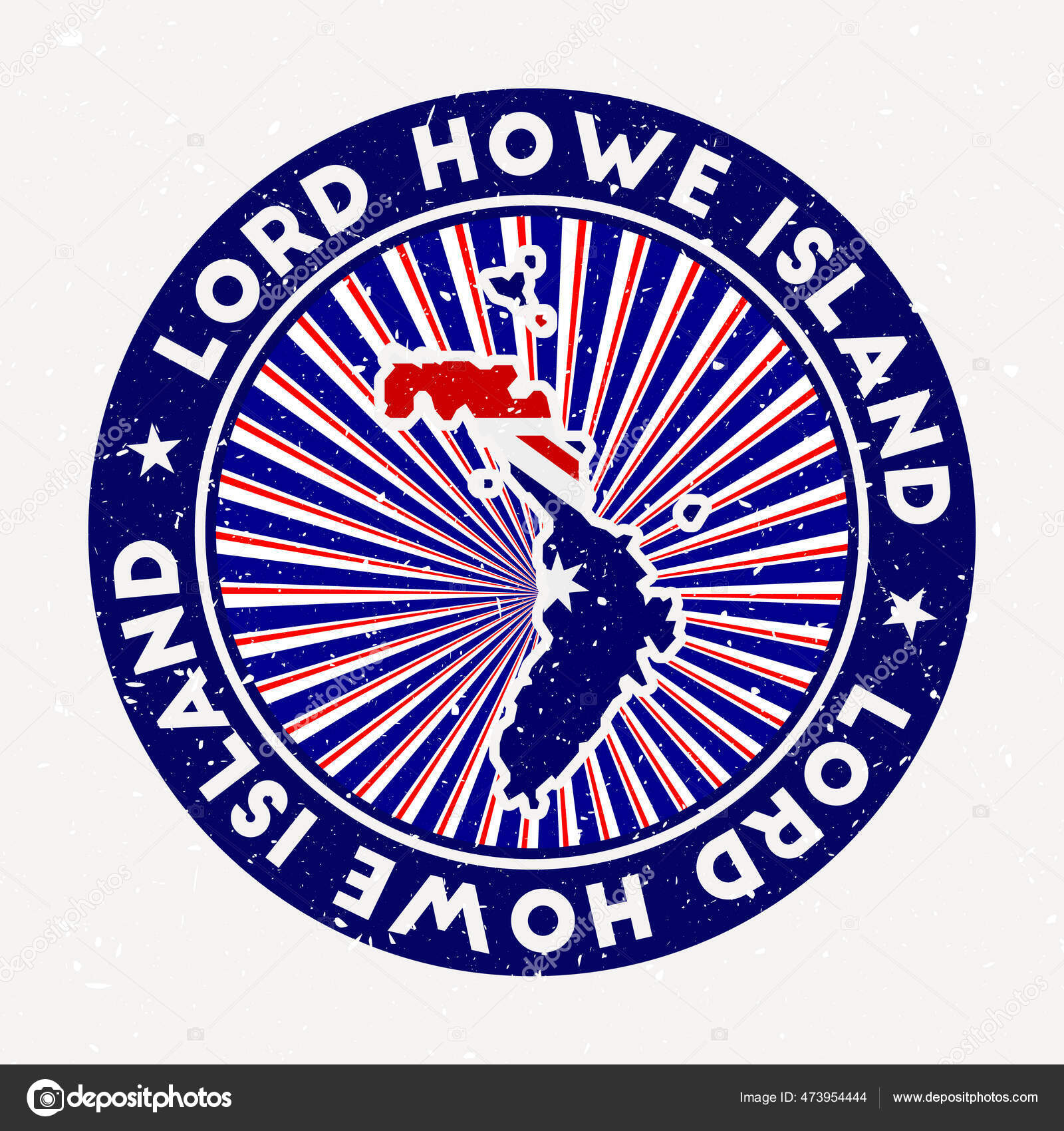 Lord Howe Island round stamp Logo of island with flag Vintage badge ...