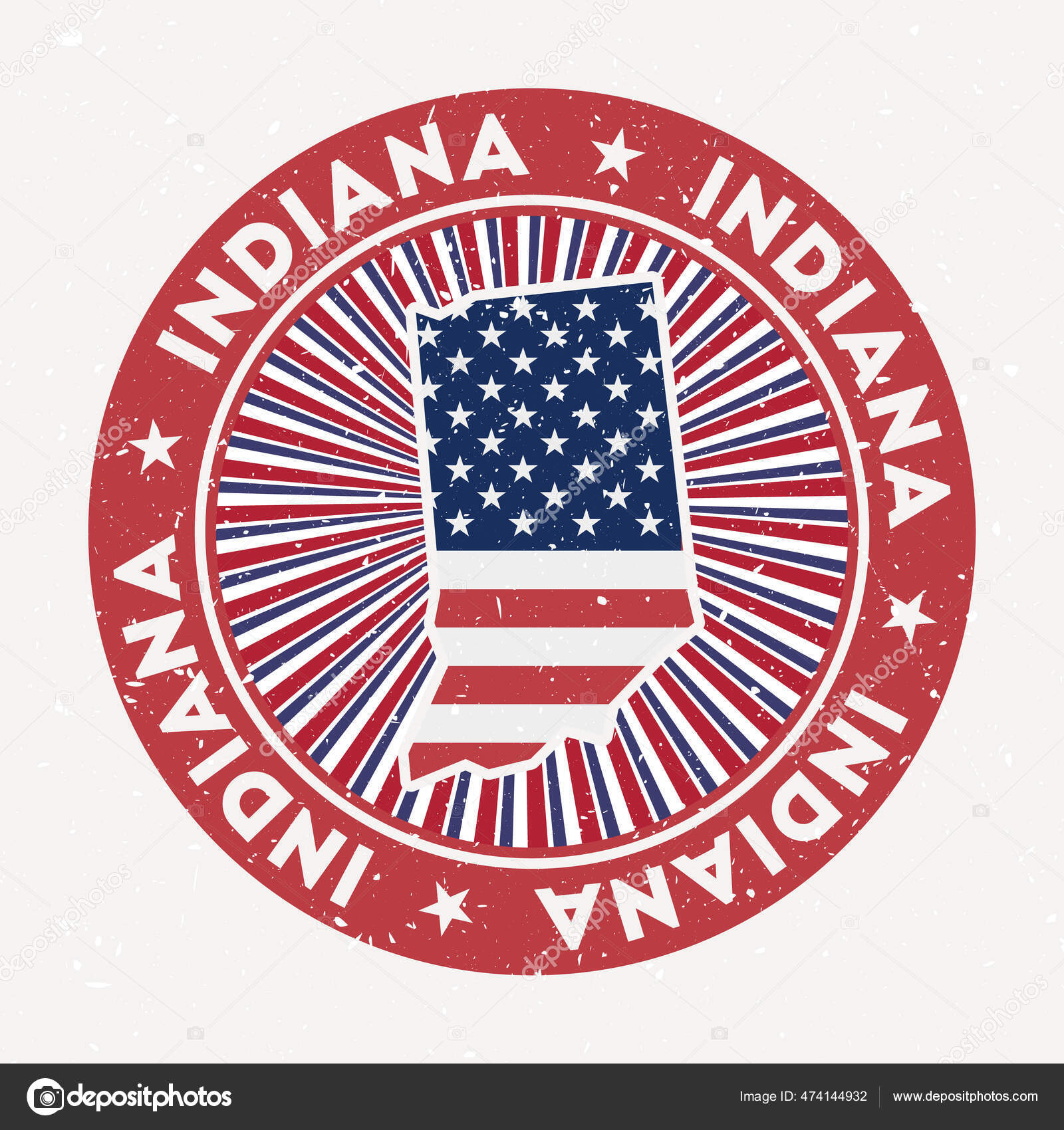 Indiana ronda sello Logotipo de nosotros estado con bandera Vintage ...