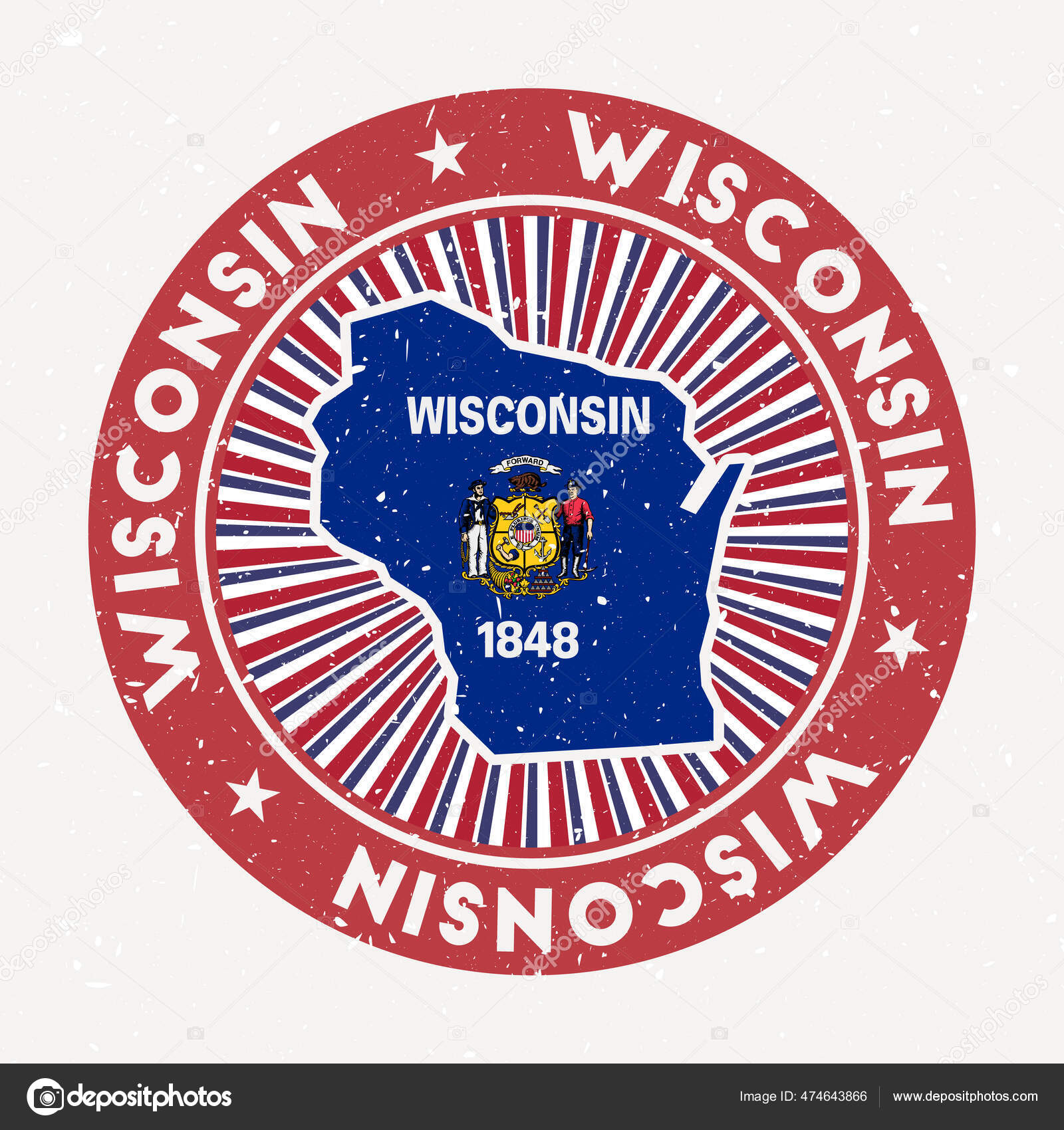 Wisconsin round stamp Logo of us state with state flag Vintage badge ...