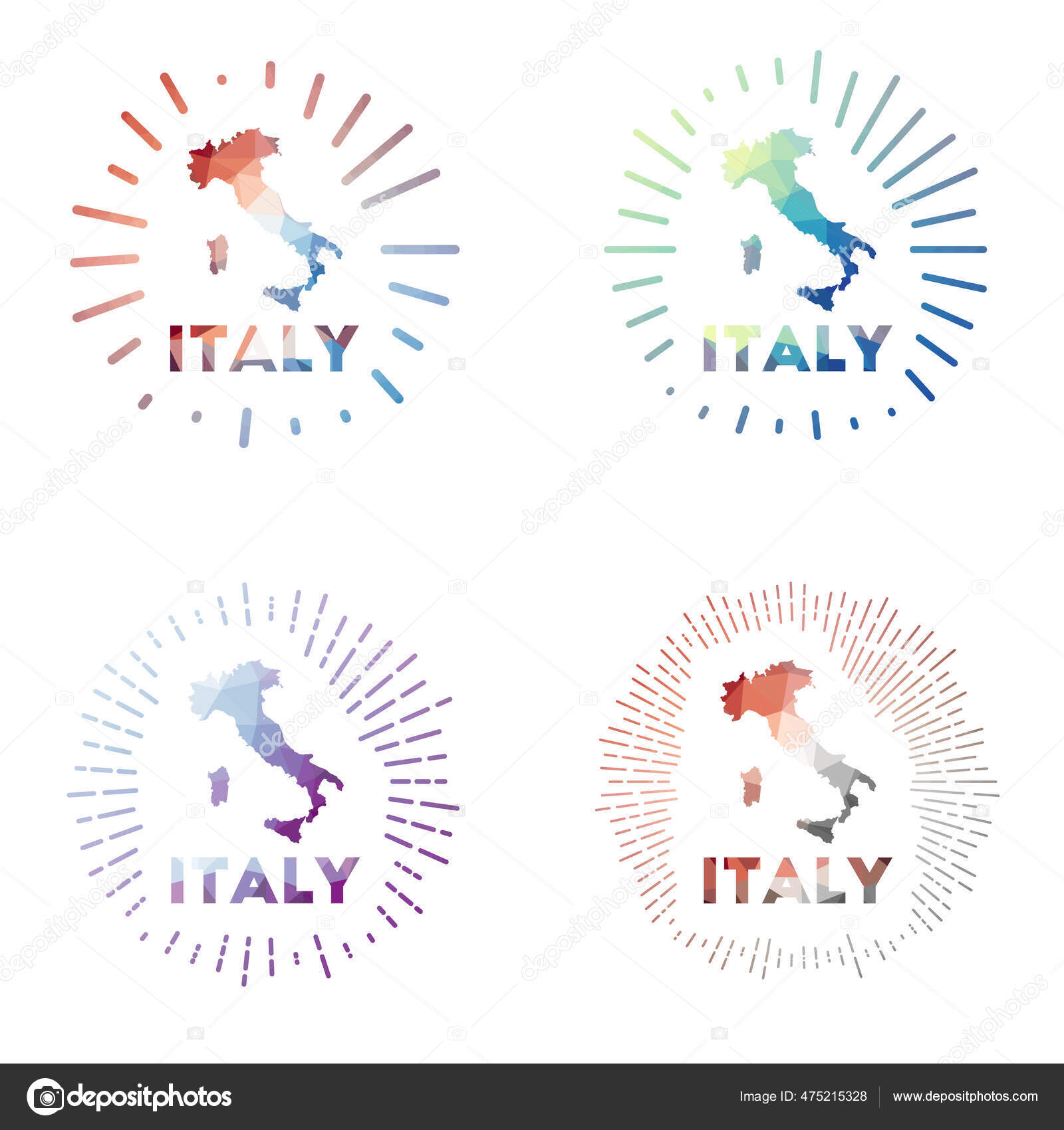 Italy low poly sunburst set Logo of country in geometric polygonal ...