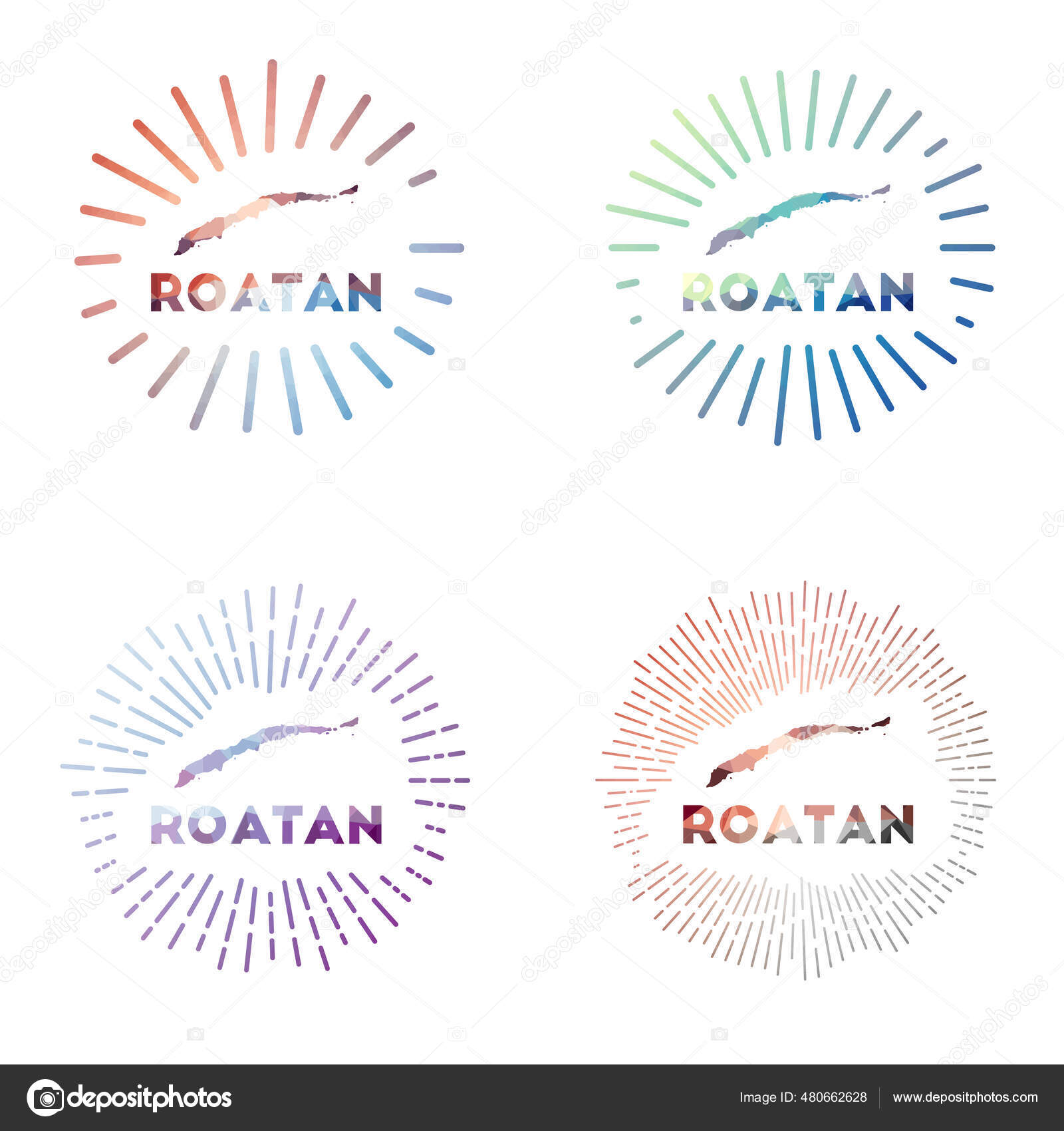 Roatan low poly sunburst set Logo of island in geometric polygonal ...