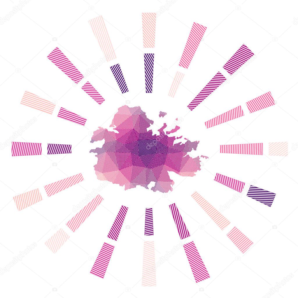 Antigua sunburst Rayos de rayas polivin licas bajas y mapa de la isla Ilustraci n de vector con ...