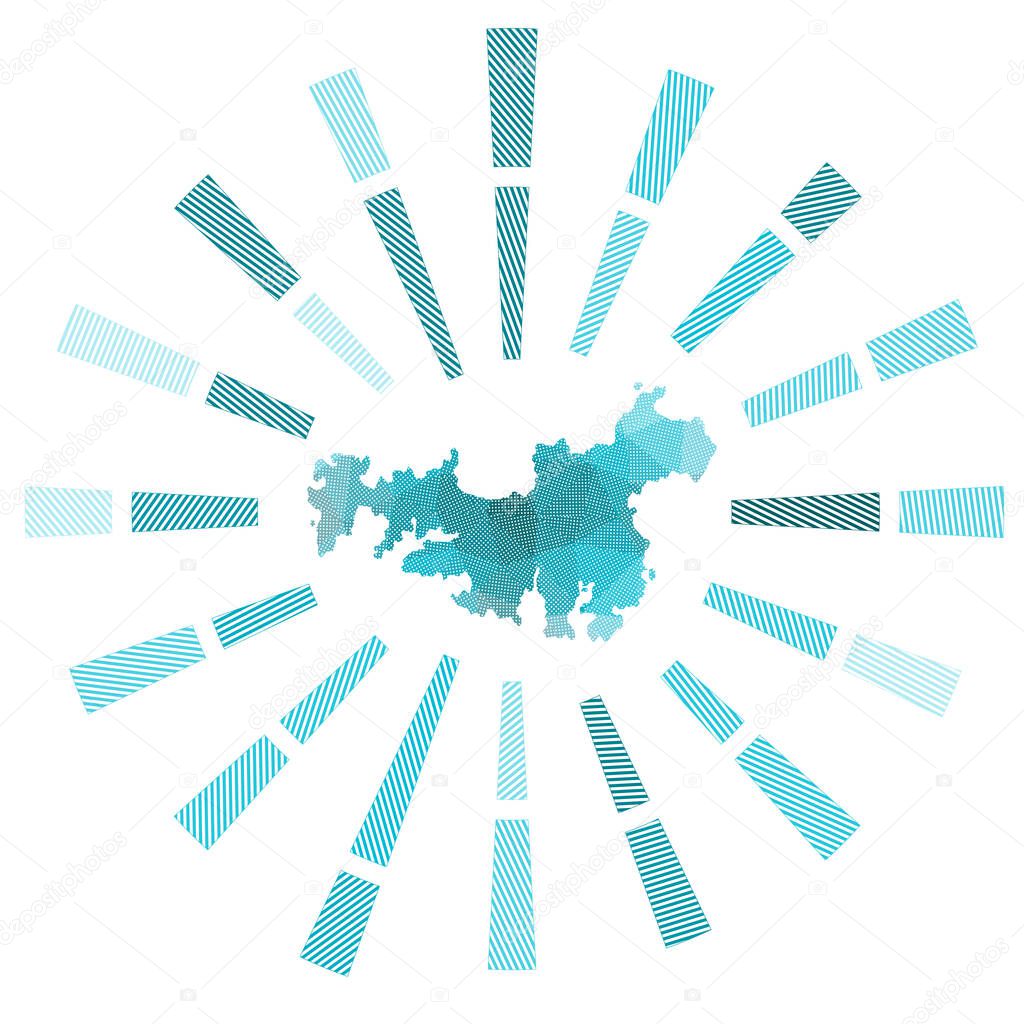 Waiheke Island sunburst Rayos de rayas polivinílicas bajas y mapa de la isla Ilustración ...