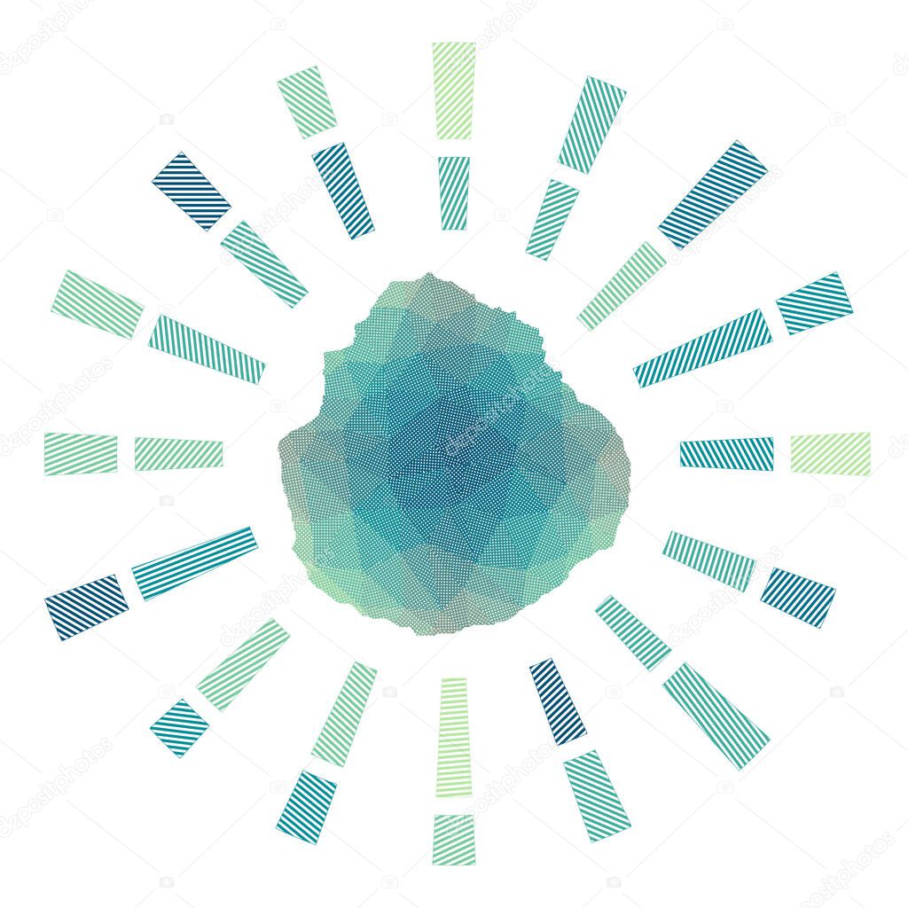 MarieGalante sunburst Rayos de rayas polivin licas bajas y mapa de la isla Ilustraci n vectorial ...