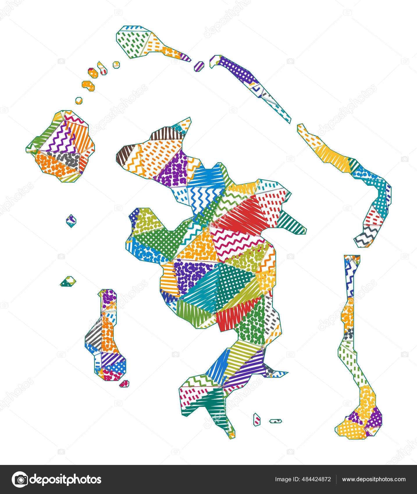 Kid style map of Bora Bora Hand drawn polygons in the shape of Bora Bora Vector illustration ...