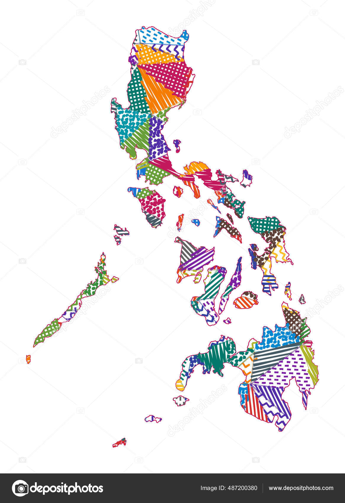 Kid style map of Philippines Hand drawn polygons in the shape of ...