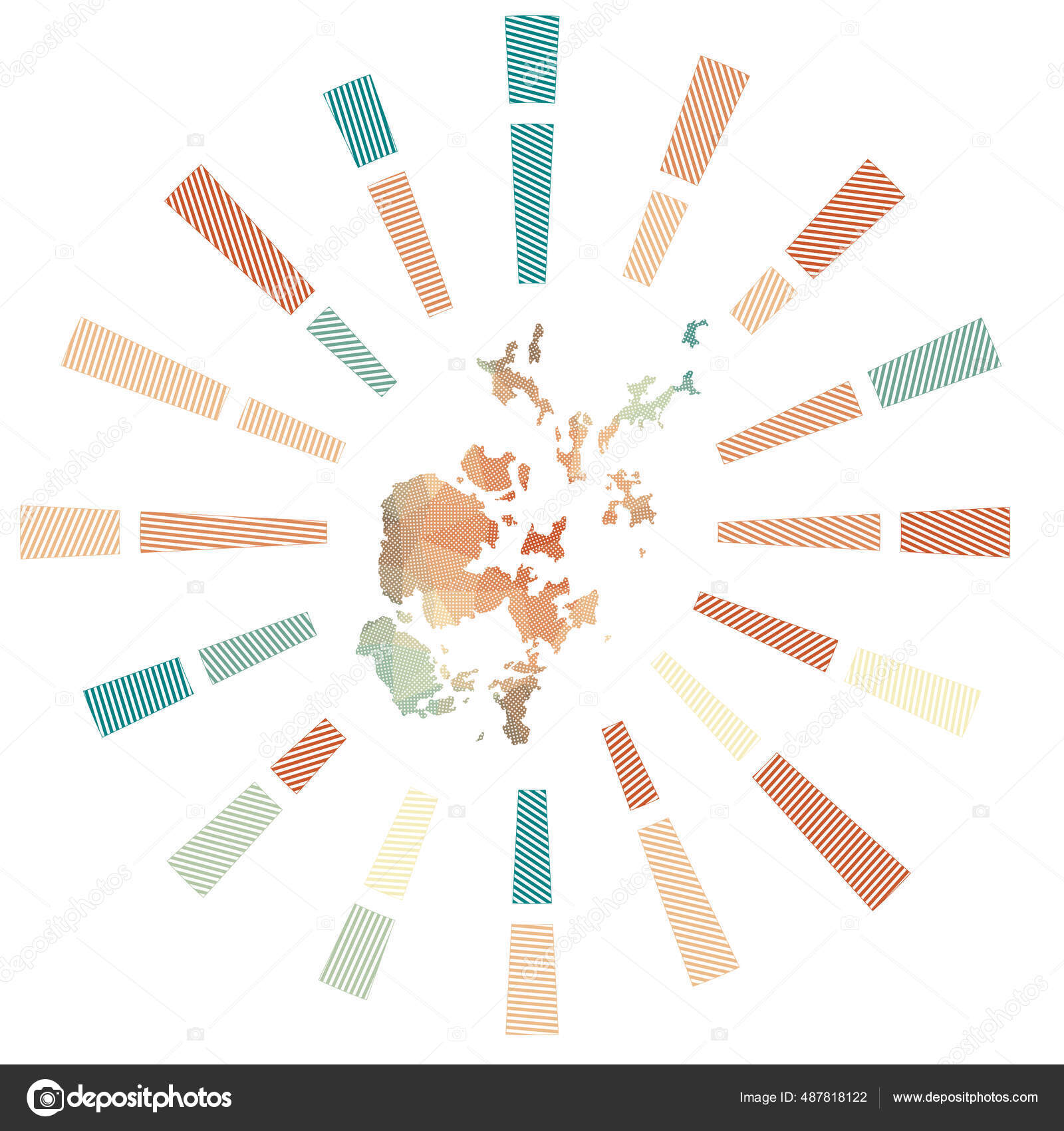 Islas Orcadas sunburst Rayos de rayas polivinílicas bajas y mapa de la isla Vector sorprendente ...