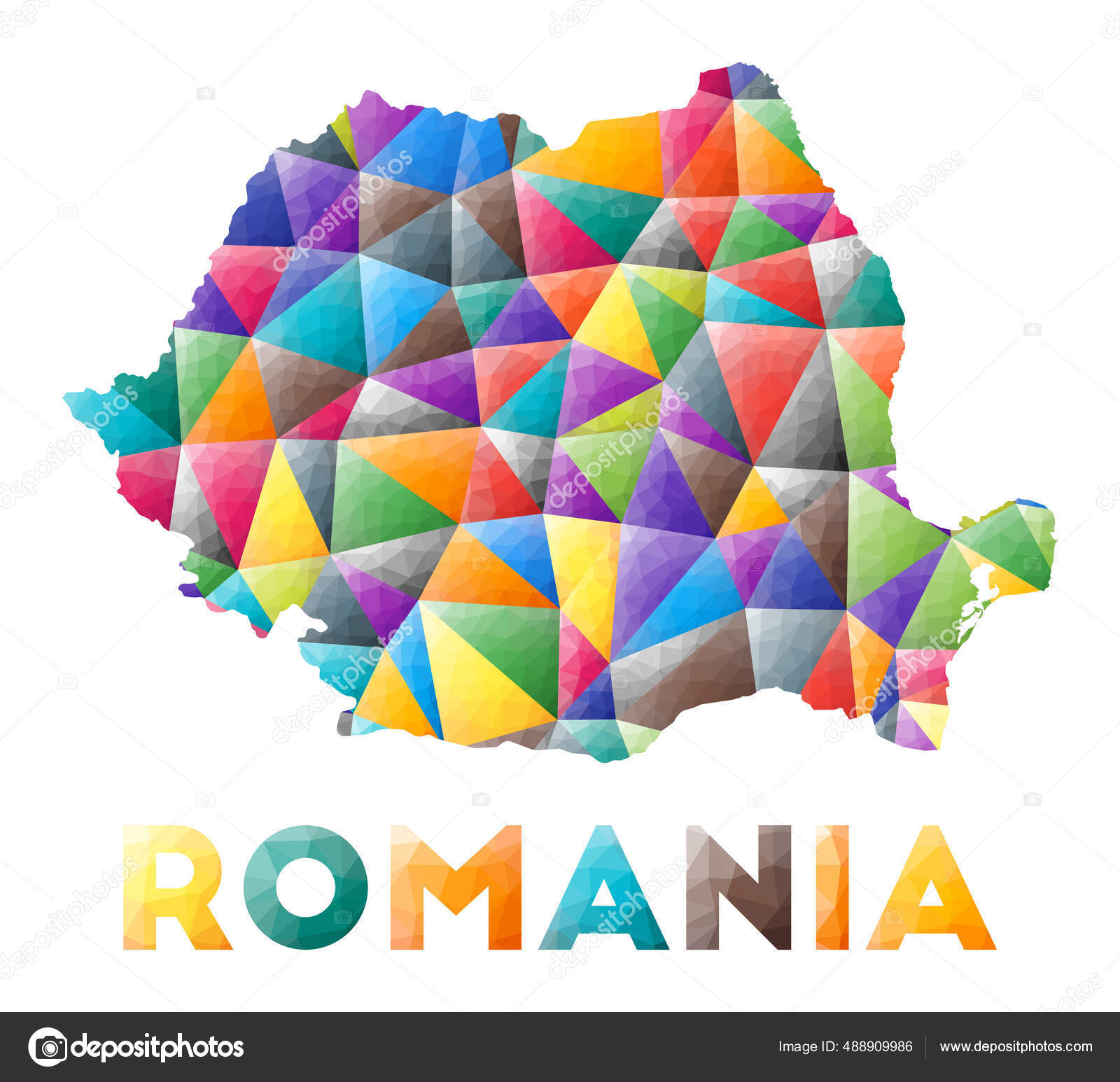 Romania colorful low poly country shape Multicolor geometric triangles ...