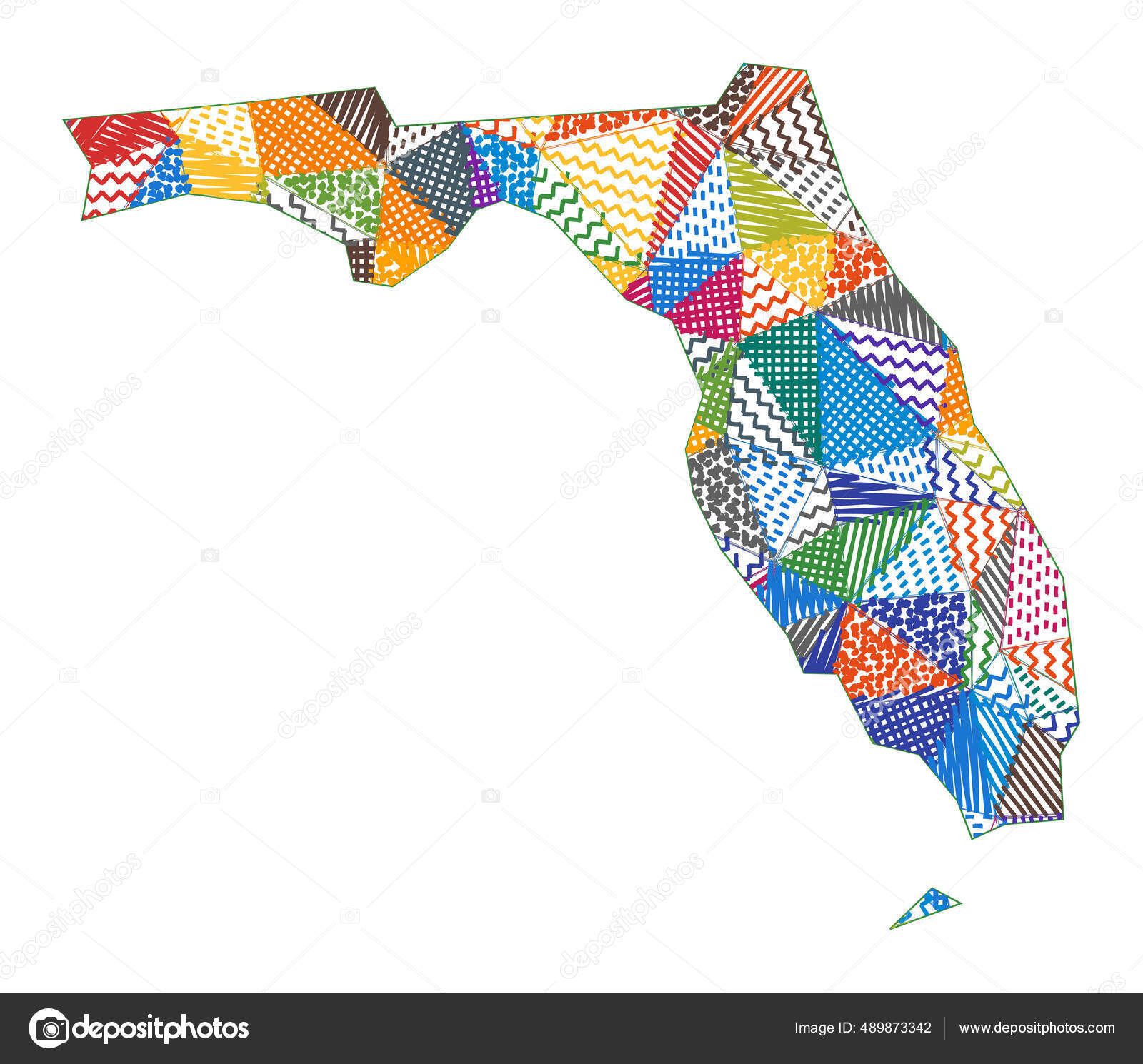 Kid style map of Florida Hand drawn polygons in the shape of Florida ...