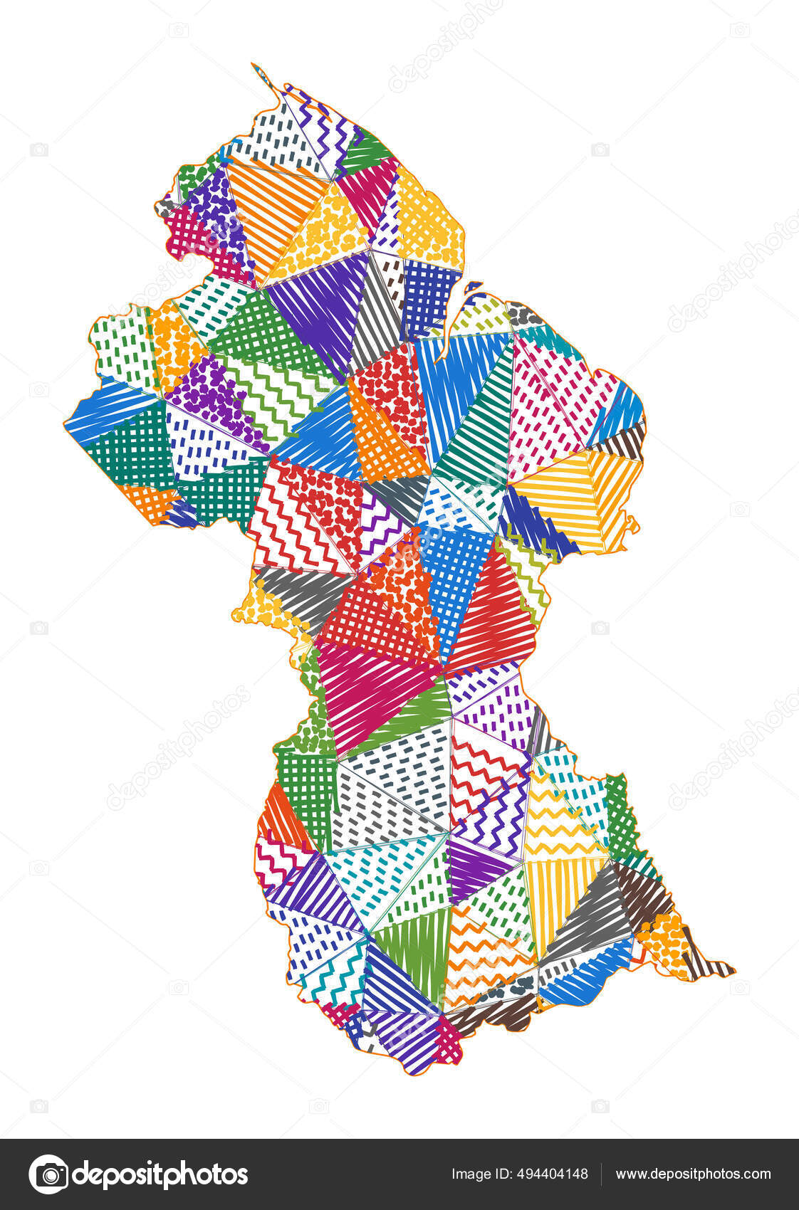 Kid style map of Guyana Hand drawn polygons in the shape of Guyana ...