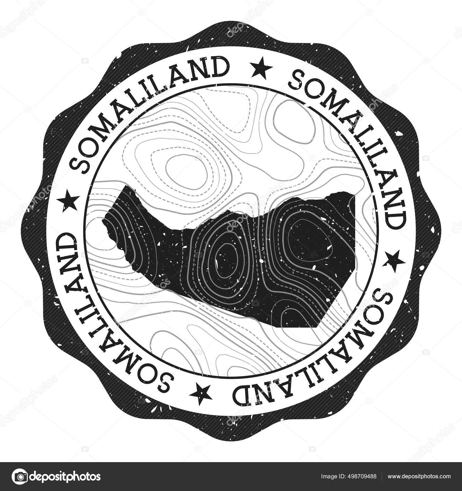 Somaliland stamp luar bulat stiker dengan peta negara dengan pulau ...