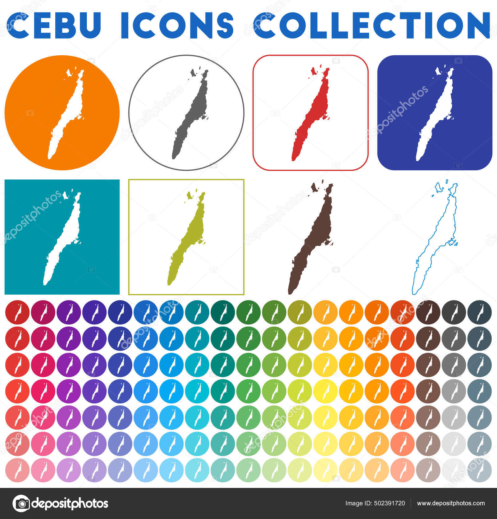 Sammlung von Cebu-Ikonen Bunte trendige Karten-Ikonen Modernes Cebu ...