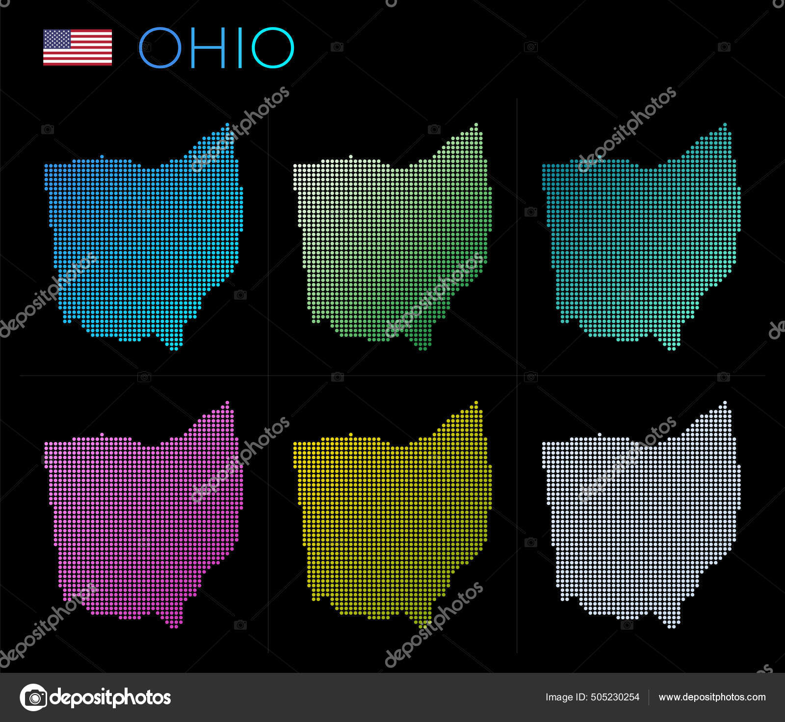 Ohio dotted map set Map of Ohio in dotted style Borders of the us state ...
