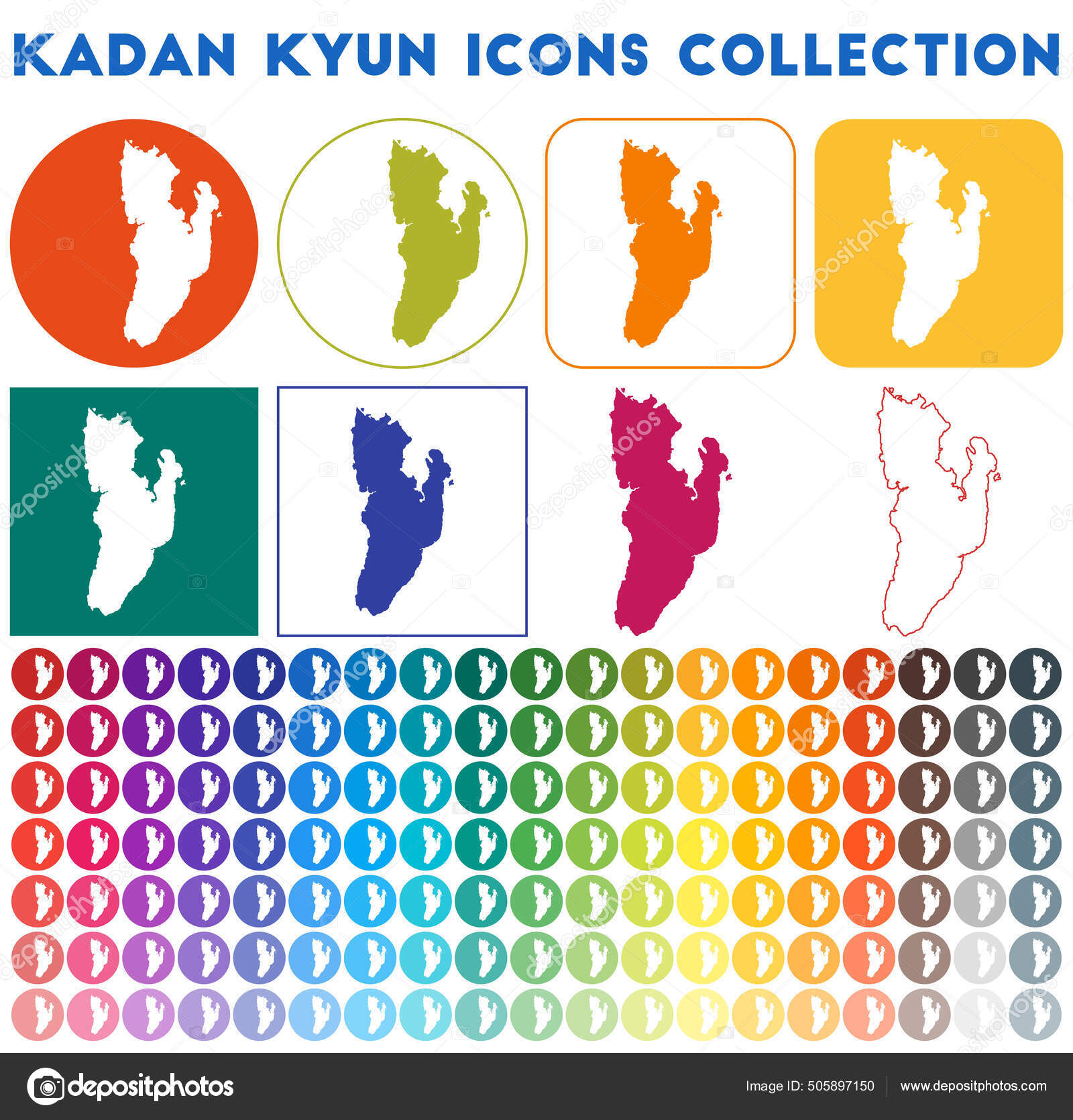 Kadan Kyun icons collection Bright colourful trendy map icons Modern ...