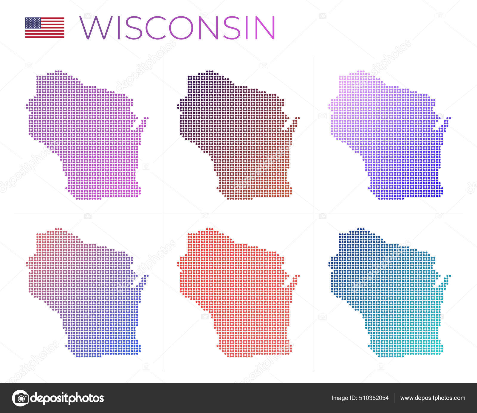 Wisconsin dotted map set Map of Wisconsin in dotted style Borders of ...