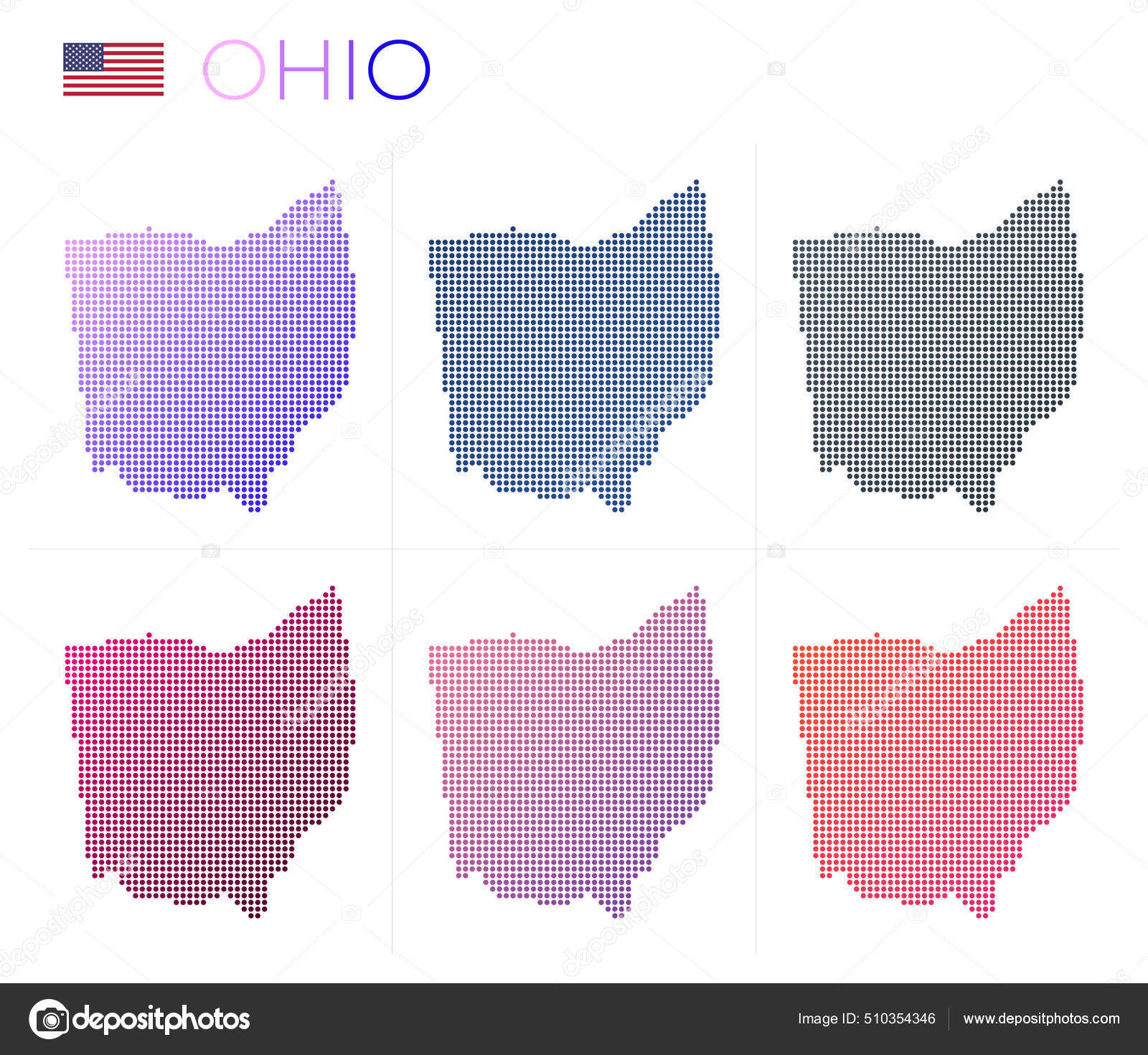 Ohio dotted map set Map of Ohio in dotted style Borders of the us state ...