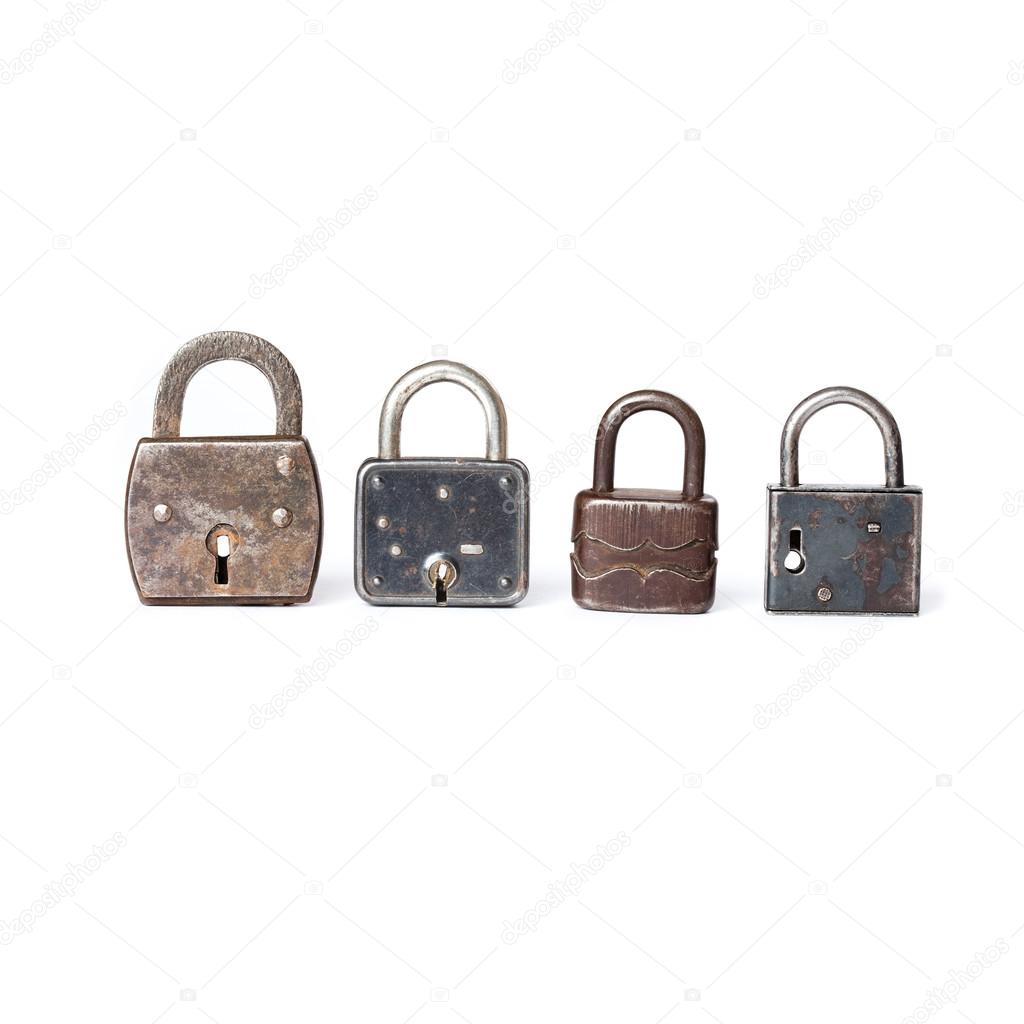Different kinds padlocks with key hole. White background — Stock Photo ...
