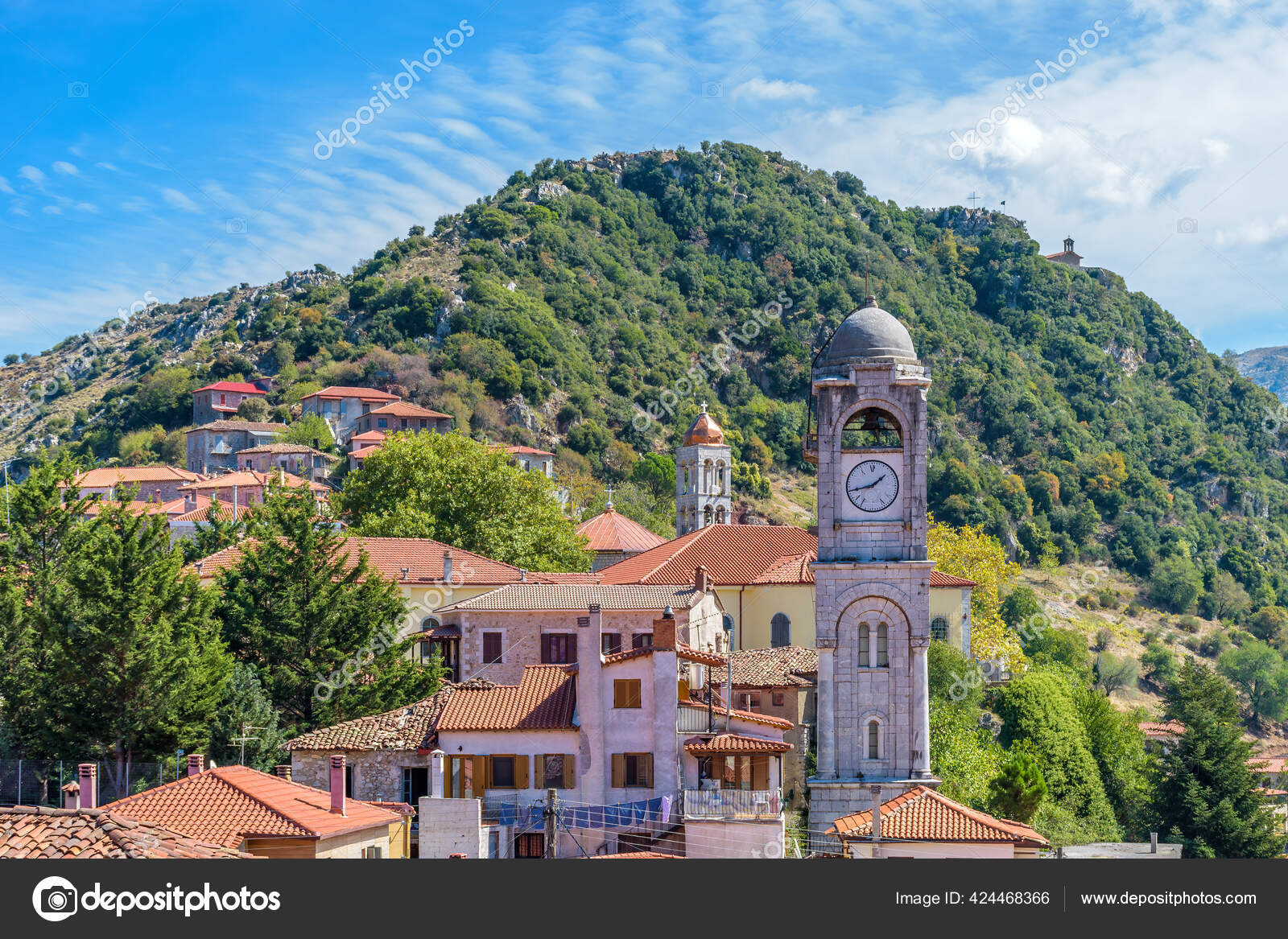 Traditional Architecture Famous Clock Tower Dimitsana Mountain Village ...