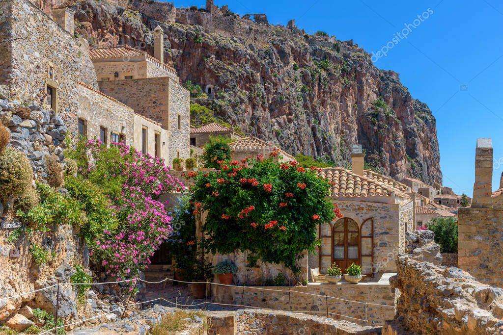 Vista del castillo medieval de Monemvasia, Lakonia, Peloponeso, Grecia 2022