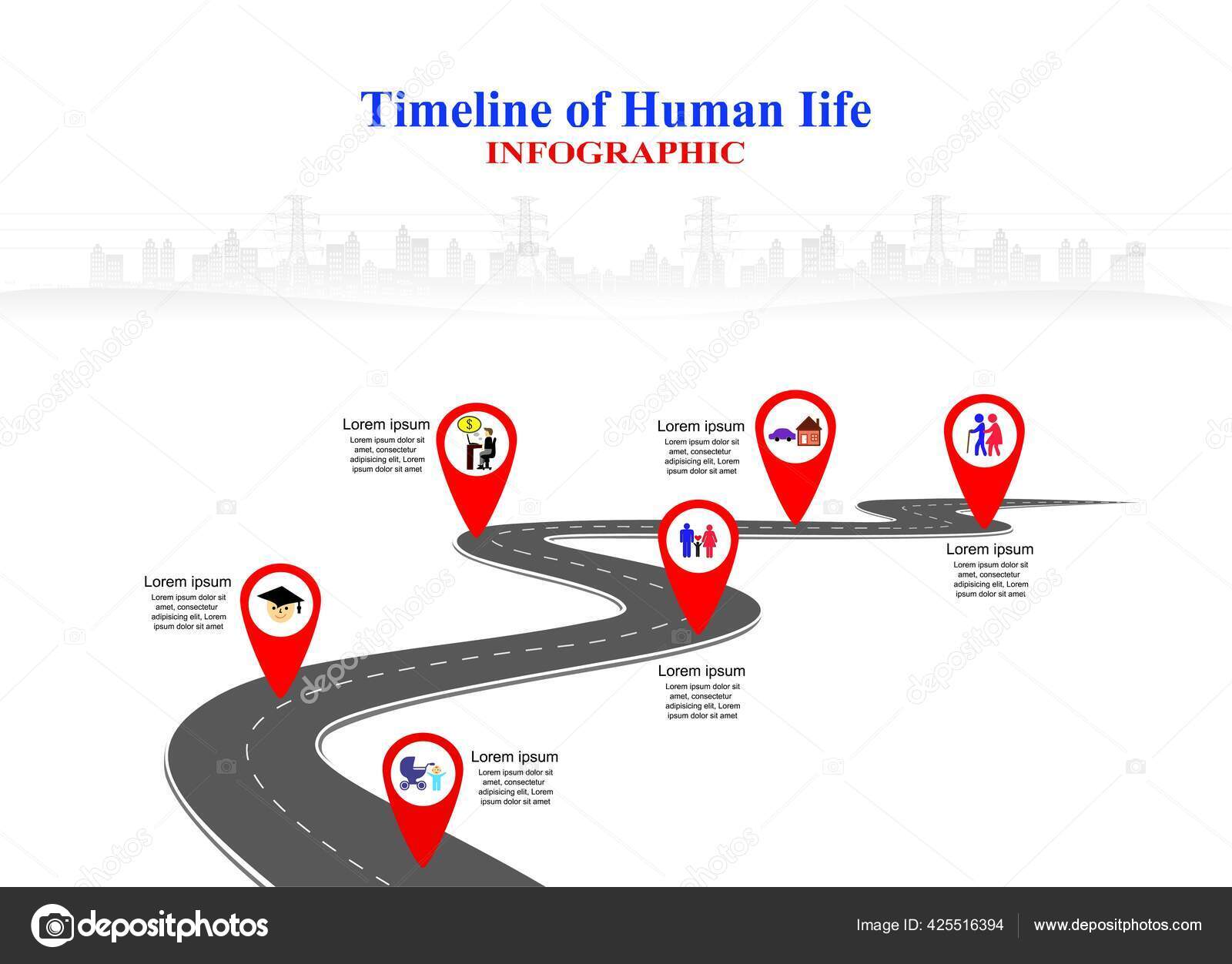 Vector Template Infographic Timeline Human Life Flags Placeholders ...