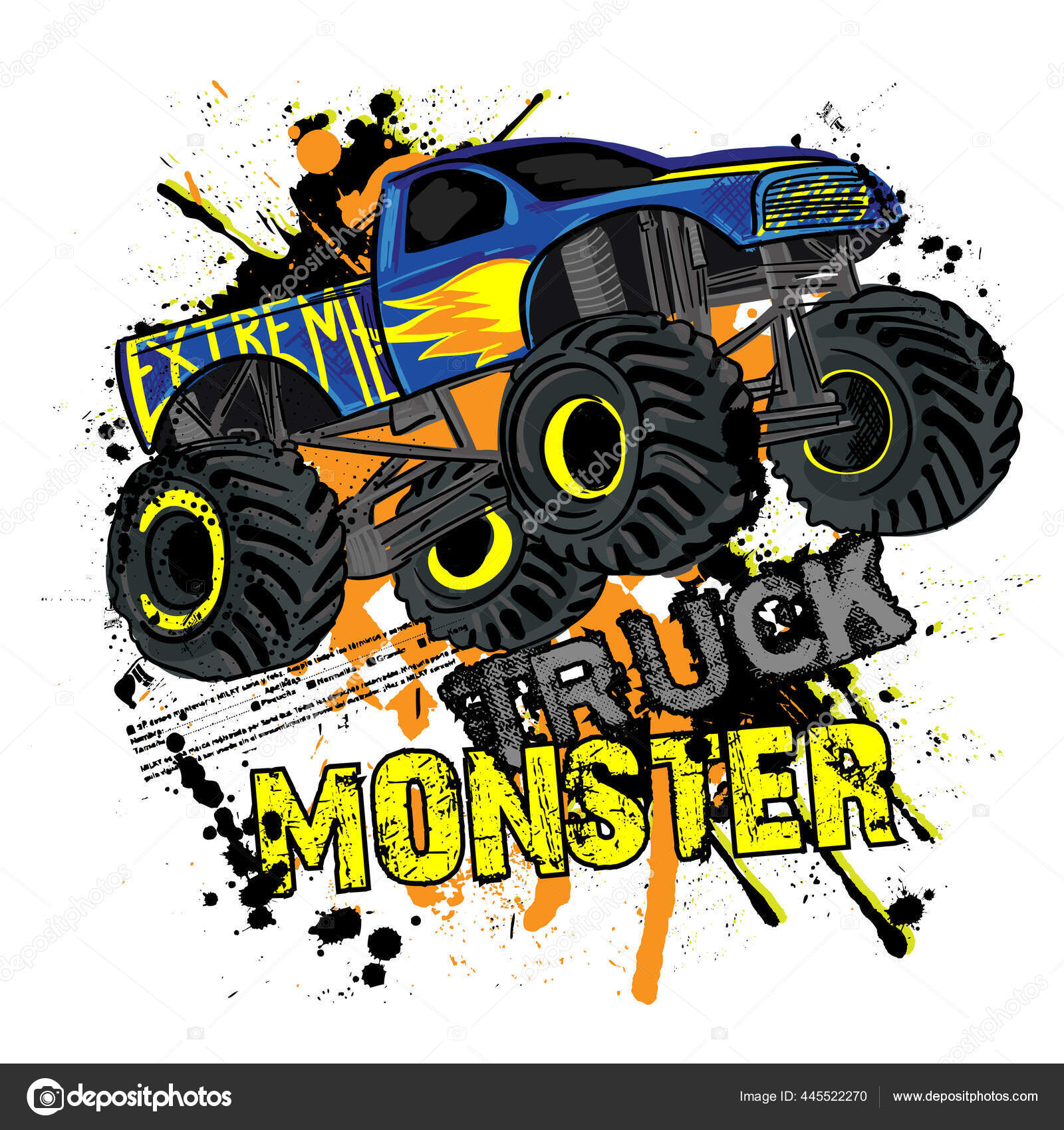 Monster Track Car Typography Print Vector Illustration Boys Background ...