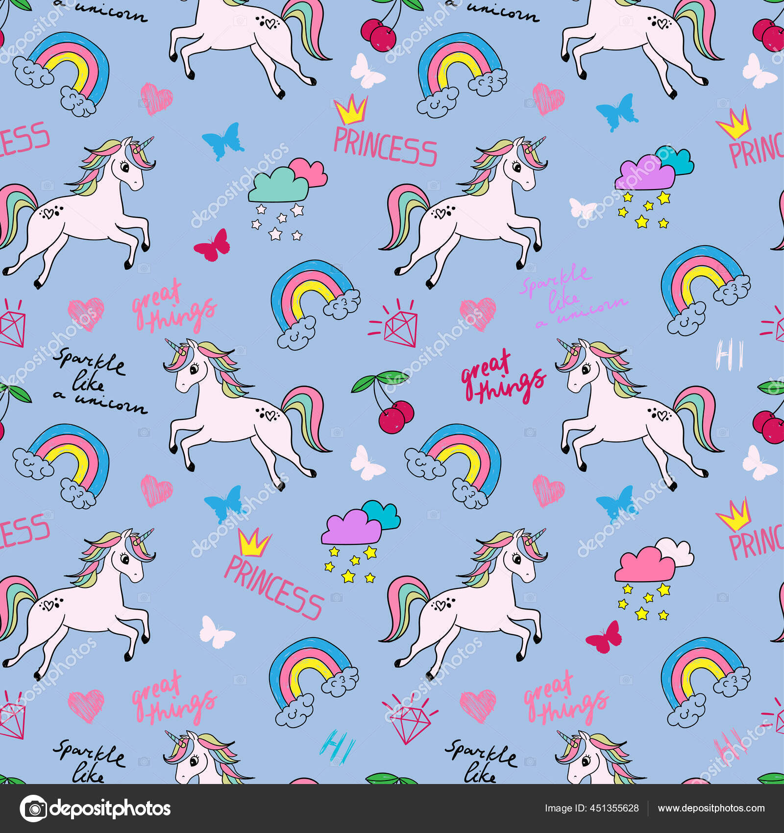 Cute Baby Pattern Unicorn Rainbow Seamless Pattern Textile Fashion ...