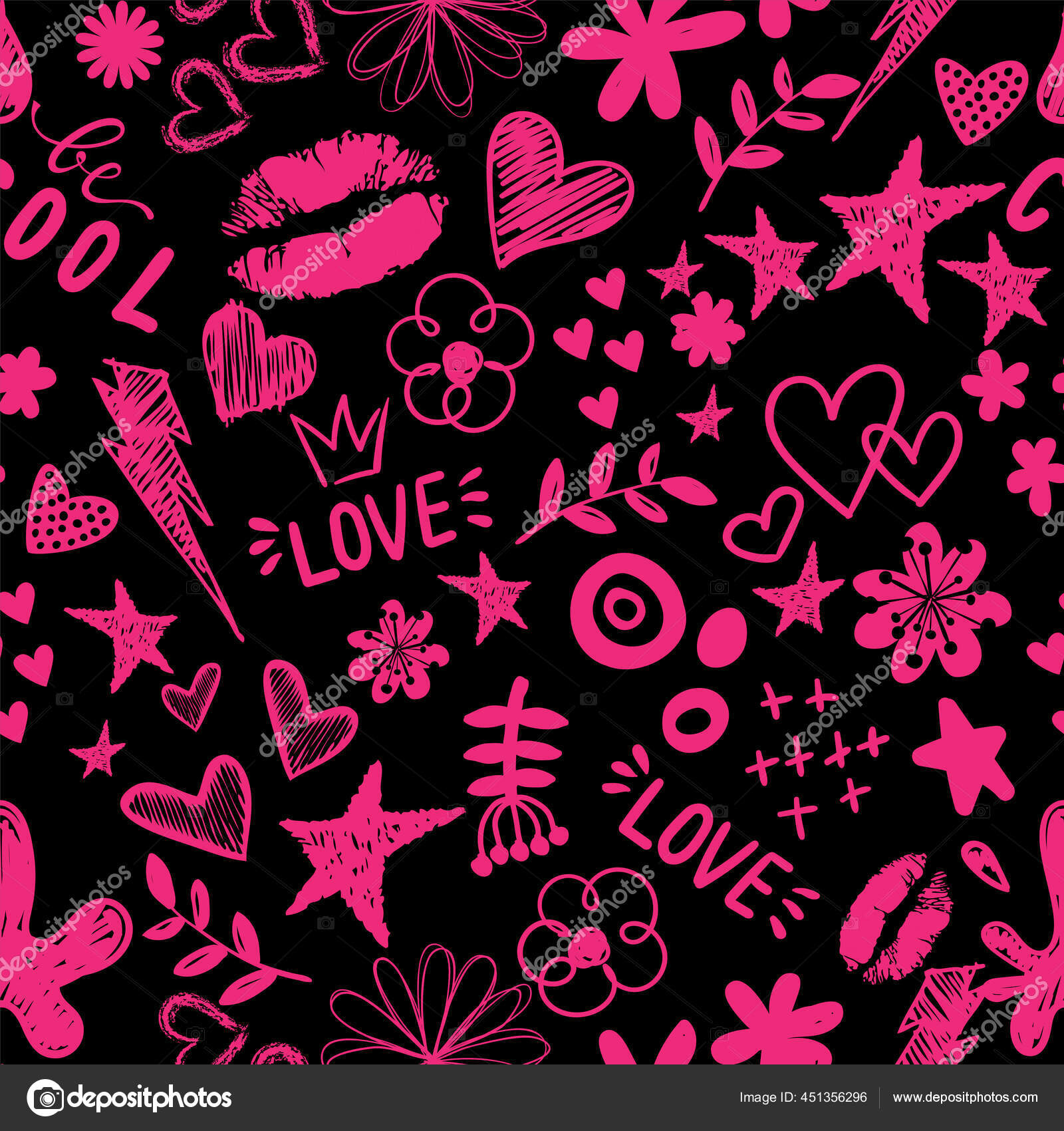 Girls Seamless Pattern Hearts Words Hand Drawing Elements Texture ...