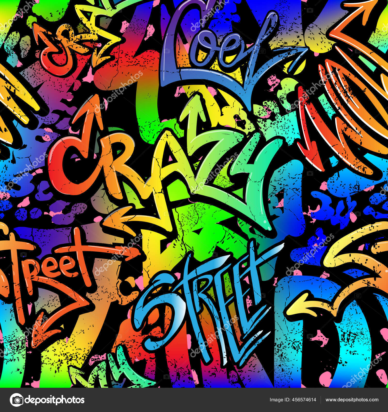 Abstract Bright Graffiti Pattern Bricks Paint Drips Words Graffiti ...