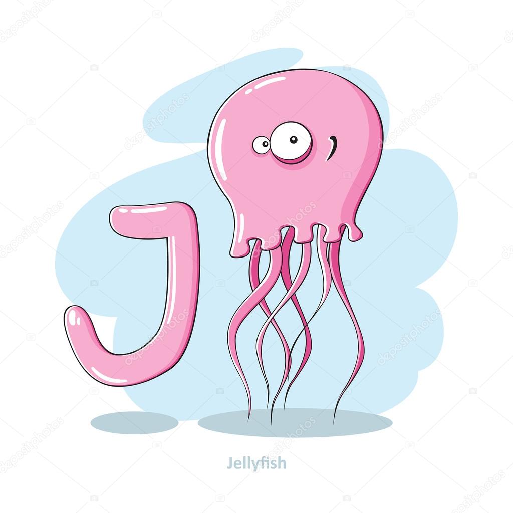 Cartoons Alphabet - Letter J with funny Jellyfish Stock Vector Image by ...