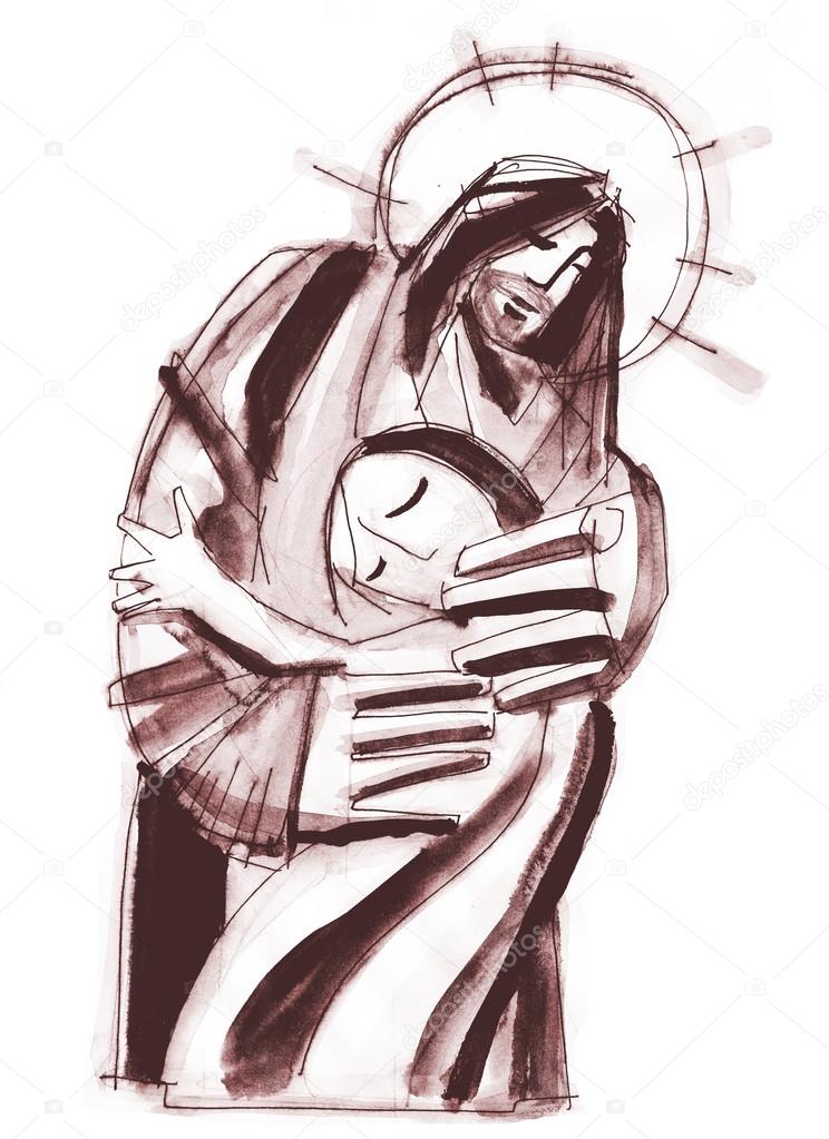 Jesucristo abrazando a una mujer Ilustración de stock de ©bernardojbp #114893724